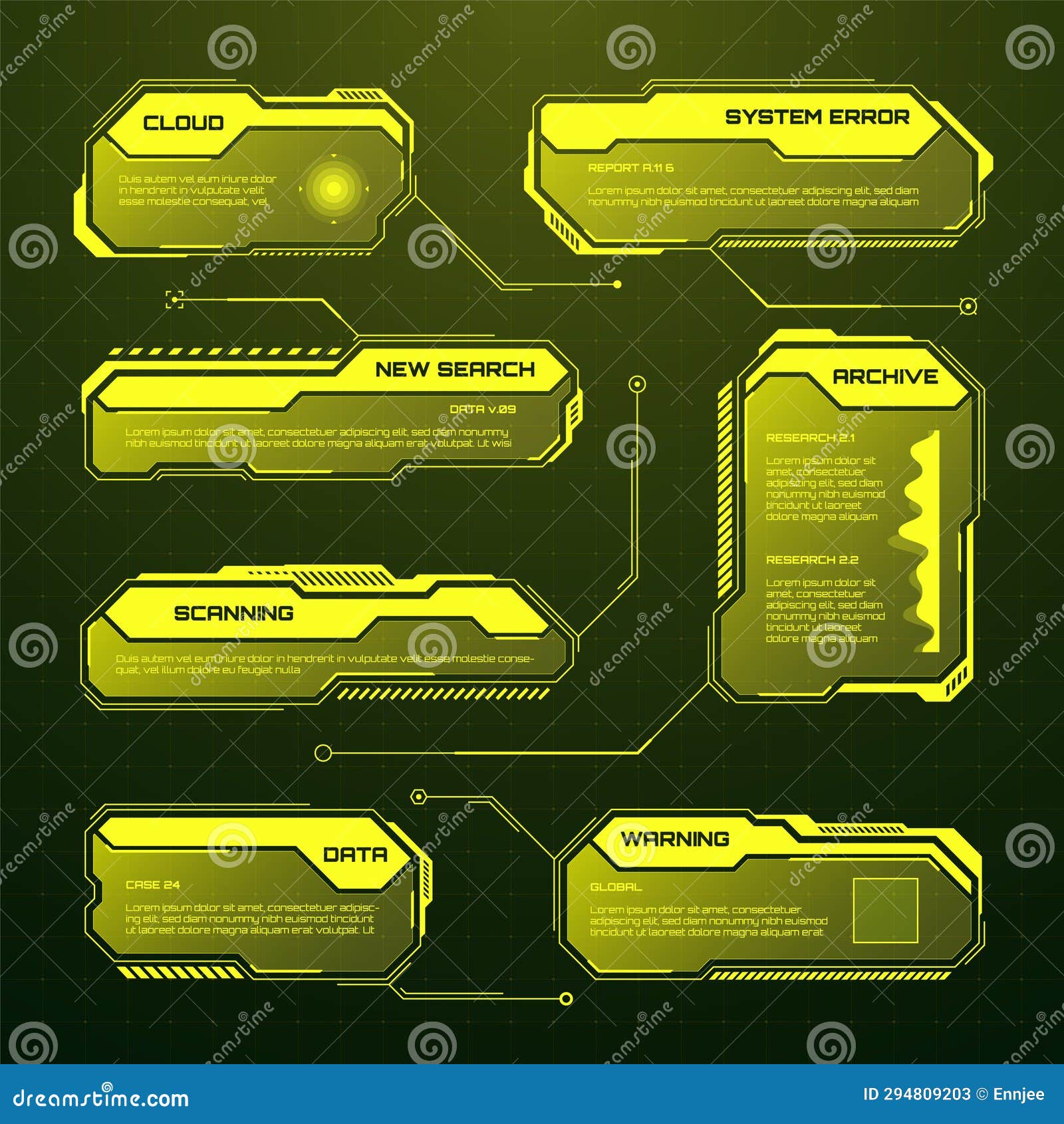 Yellow Futuristic HUD, UI Elements. Sci-fi User Interface Text Boxes, Callouts Stock Vector ...