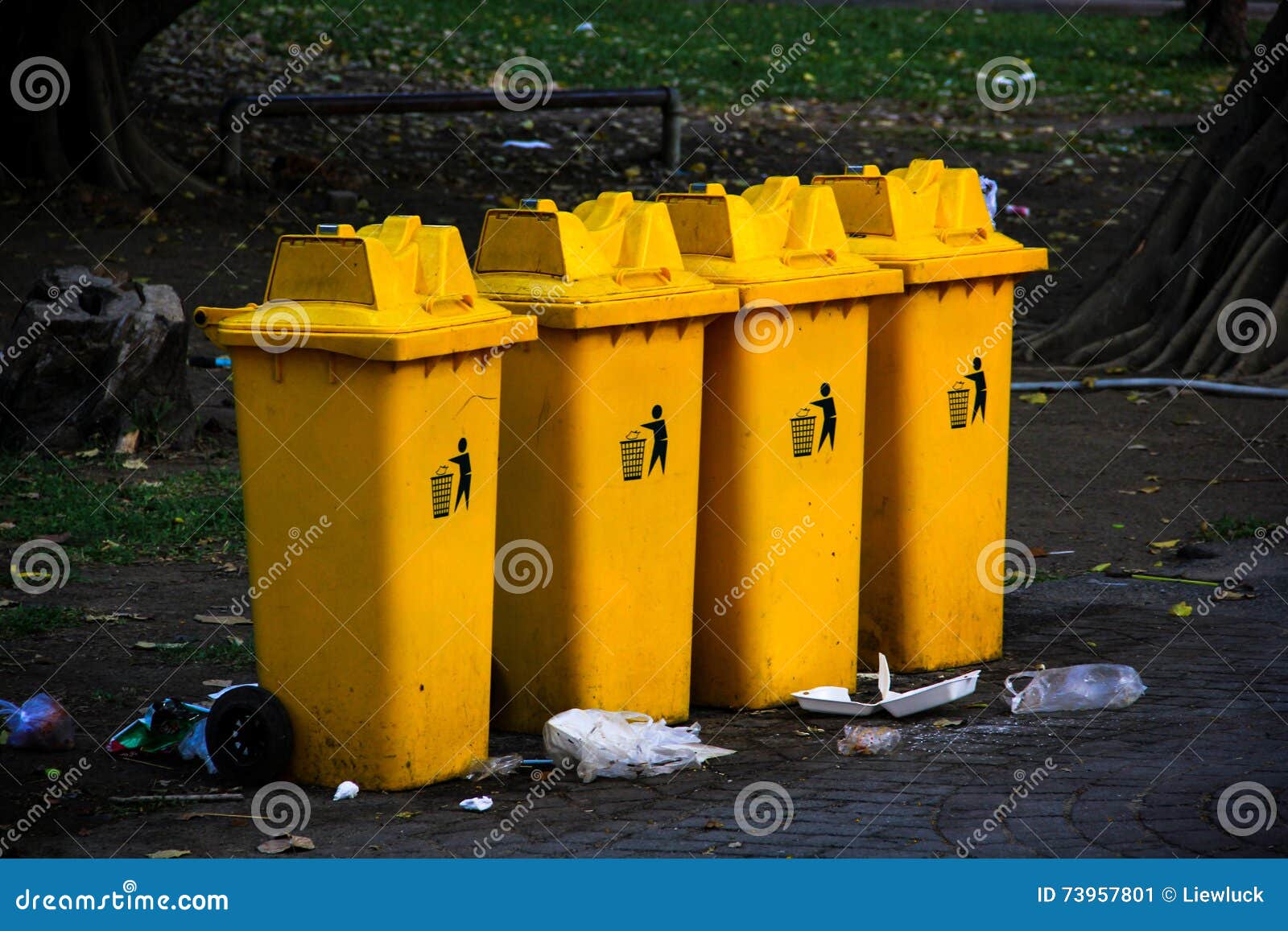 Yellow garbage bins stock image. Image of junk, trash - 73957801
