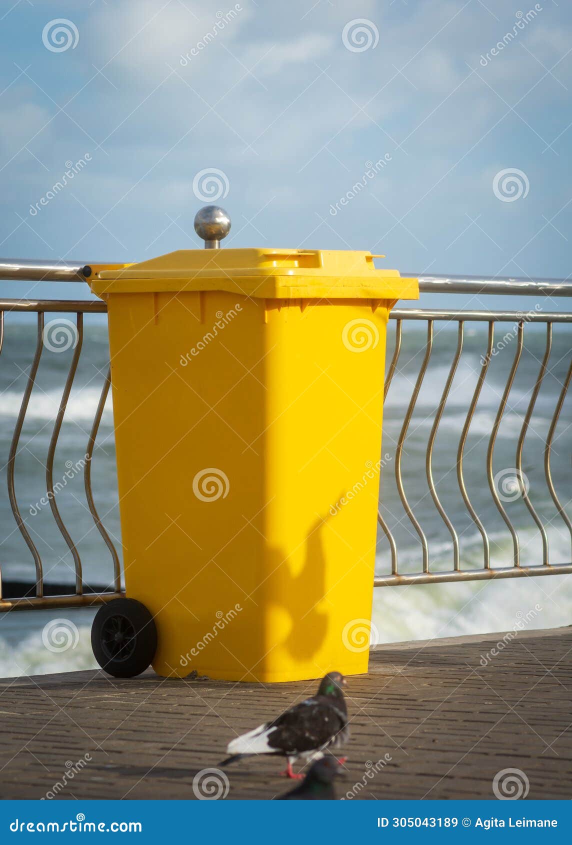 Yellow Garbage Container by the Sea . Stock Image - Image of recycling ...