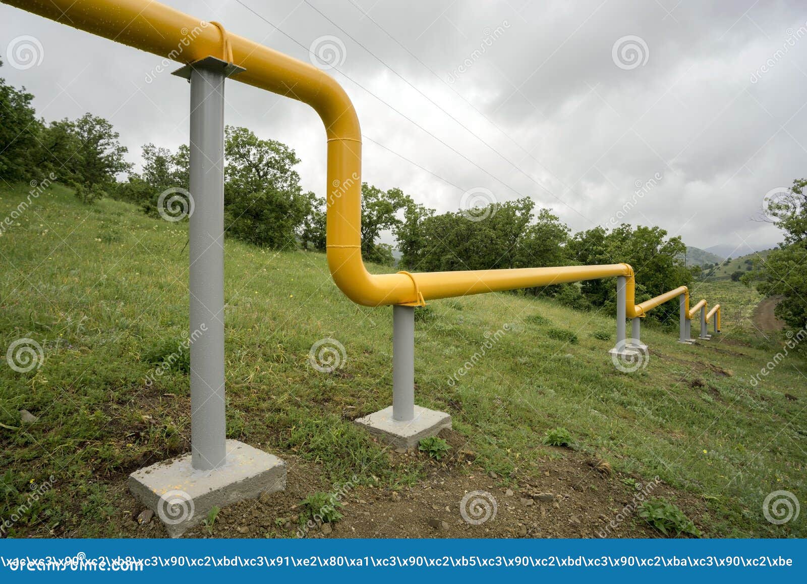 Yellow Gas Lines in Mountains of Crimea. Stock Image - Image of ...