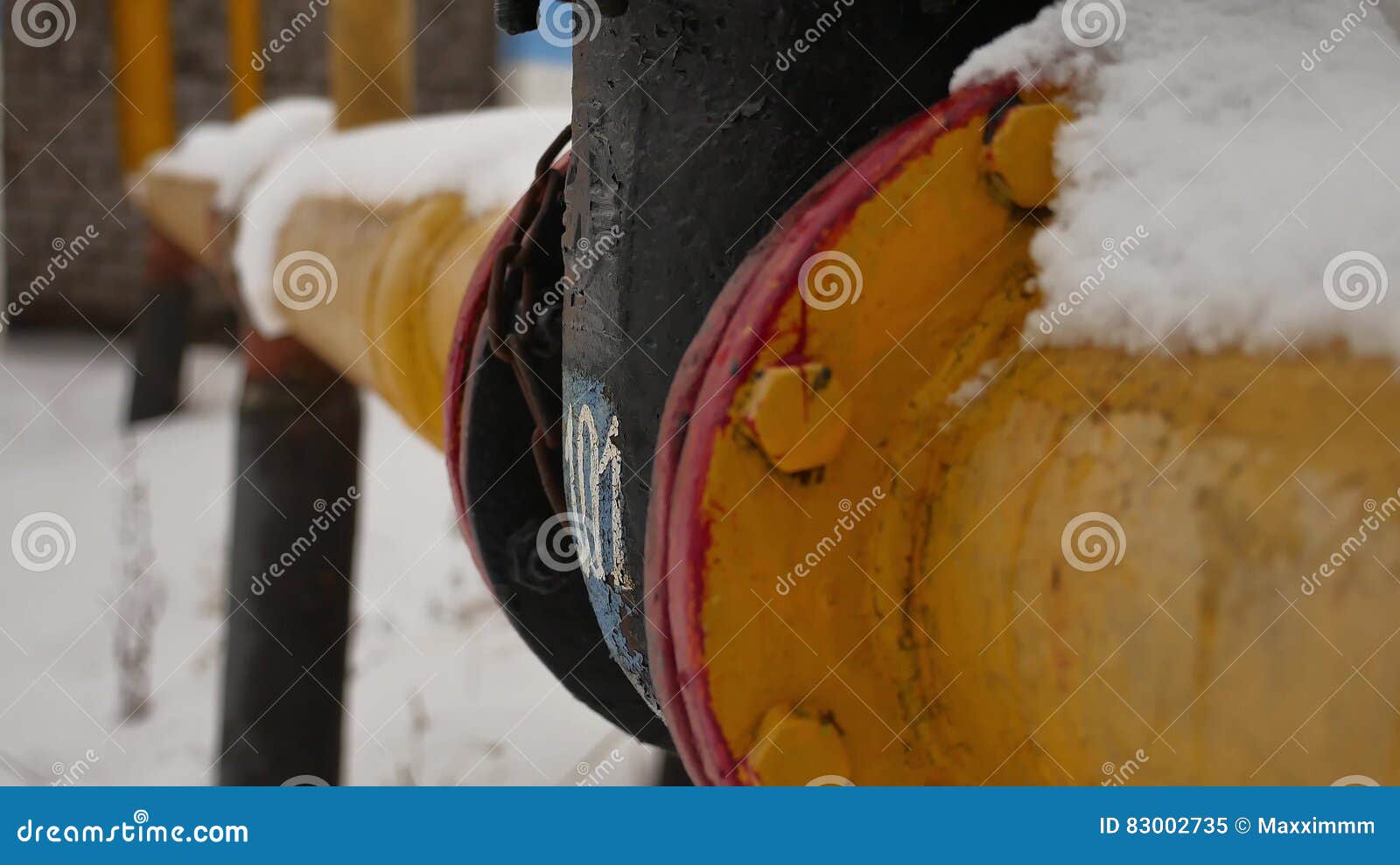 Yellow Gas Pipe in the Snow Gas Winter Heating Stock Image - Image of ...