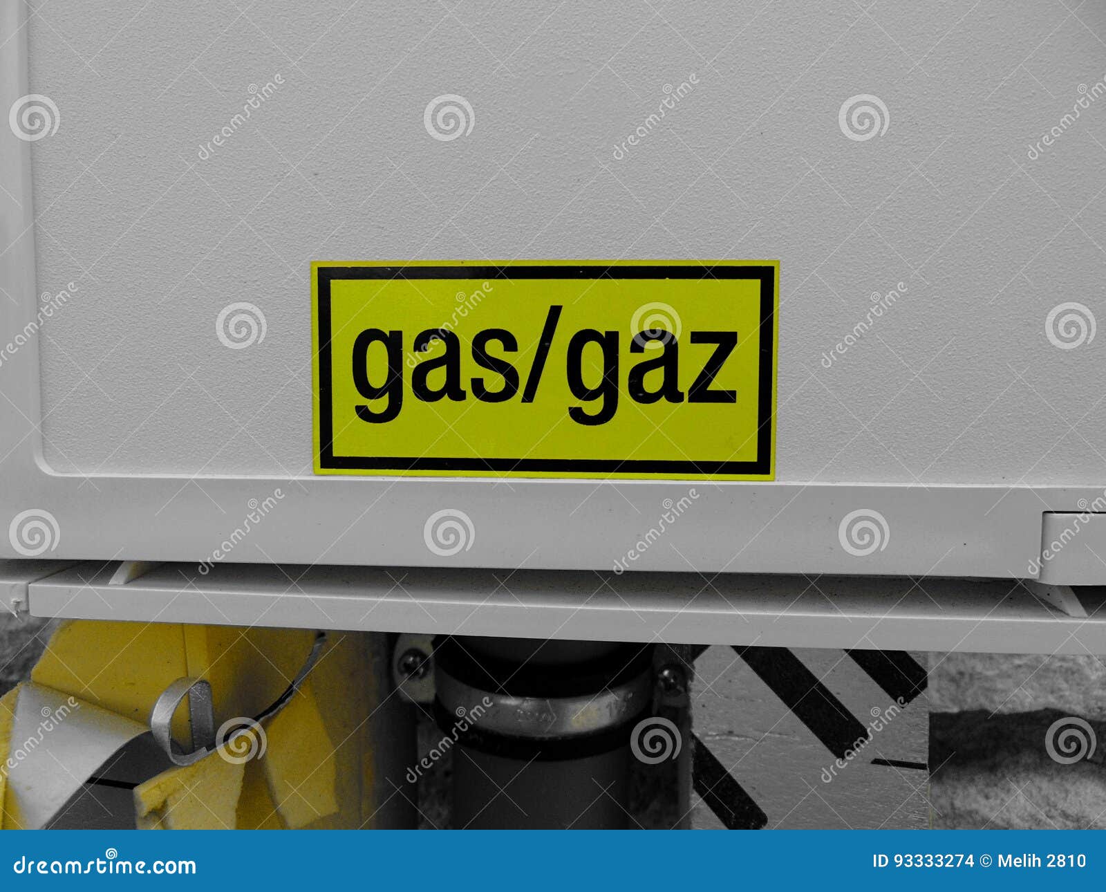 Yellow Gas Sign on White Box of House Stock Photo - Image of danger ...