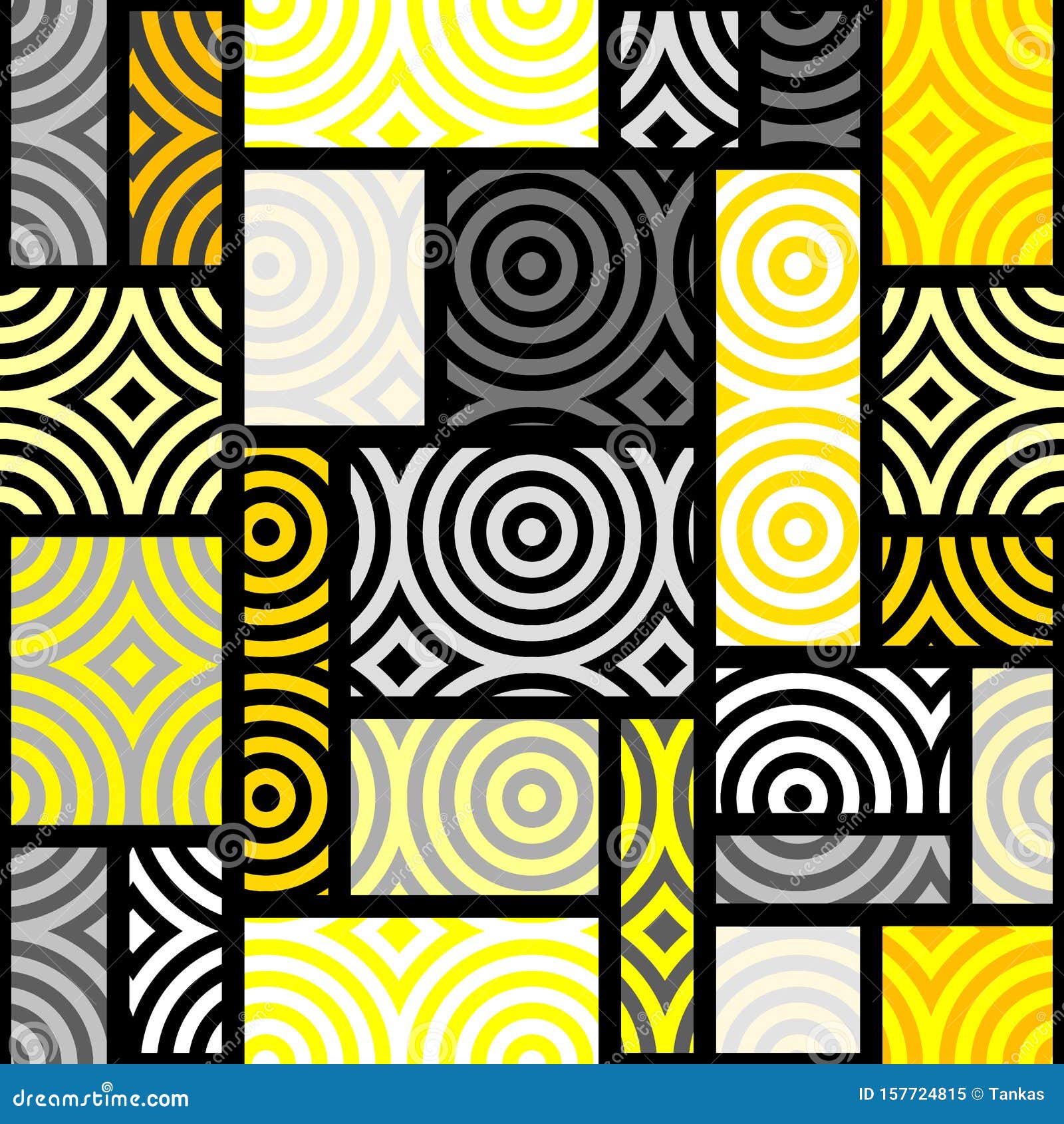 Yellow Geometric Pattern in a Patchwork Collage Style. Stock Vector - Illustration of retro ...