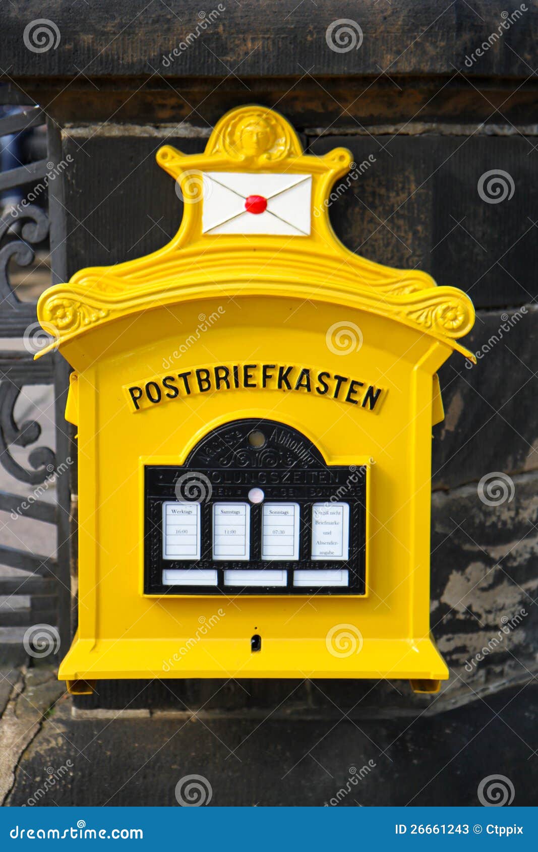 Yellow German Mailbox stock image. Image of abstract - 26661243