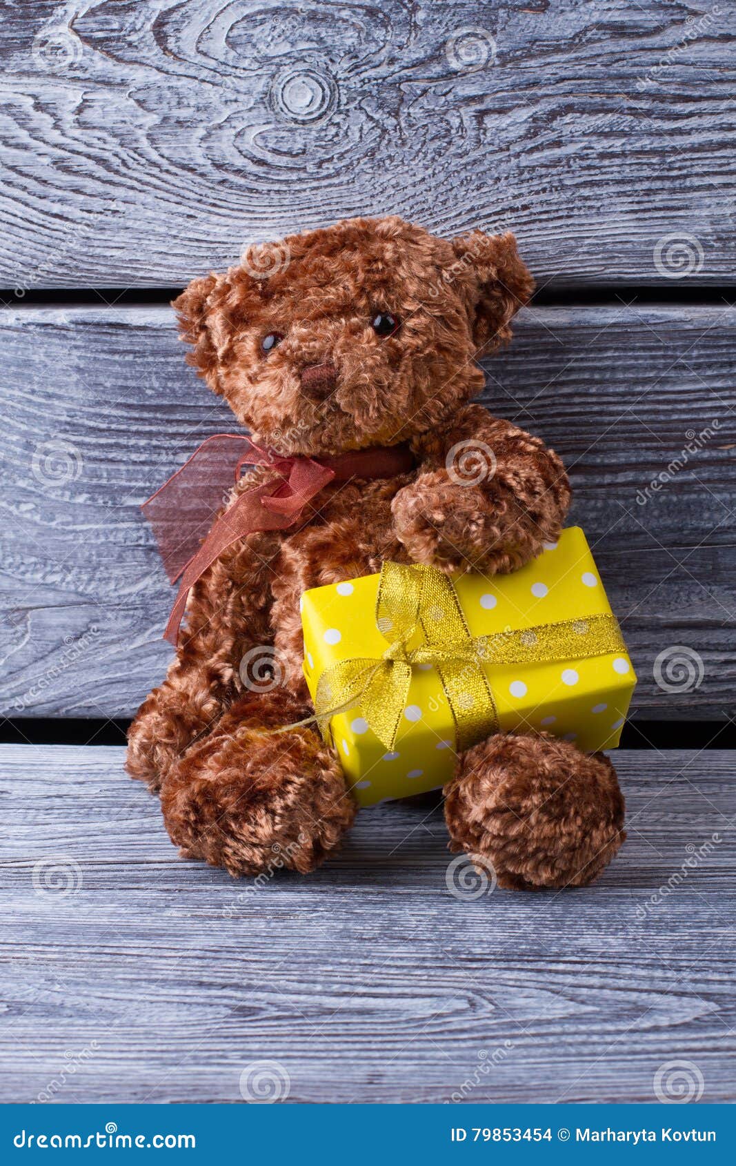 Yellow gift box from bear. stock photo. Image of girl - 79853454