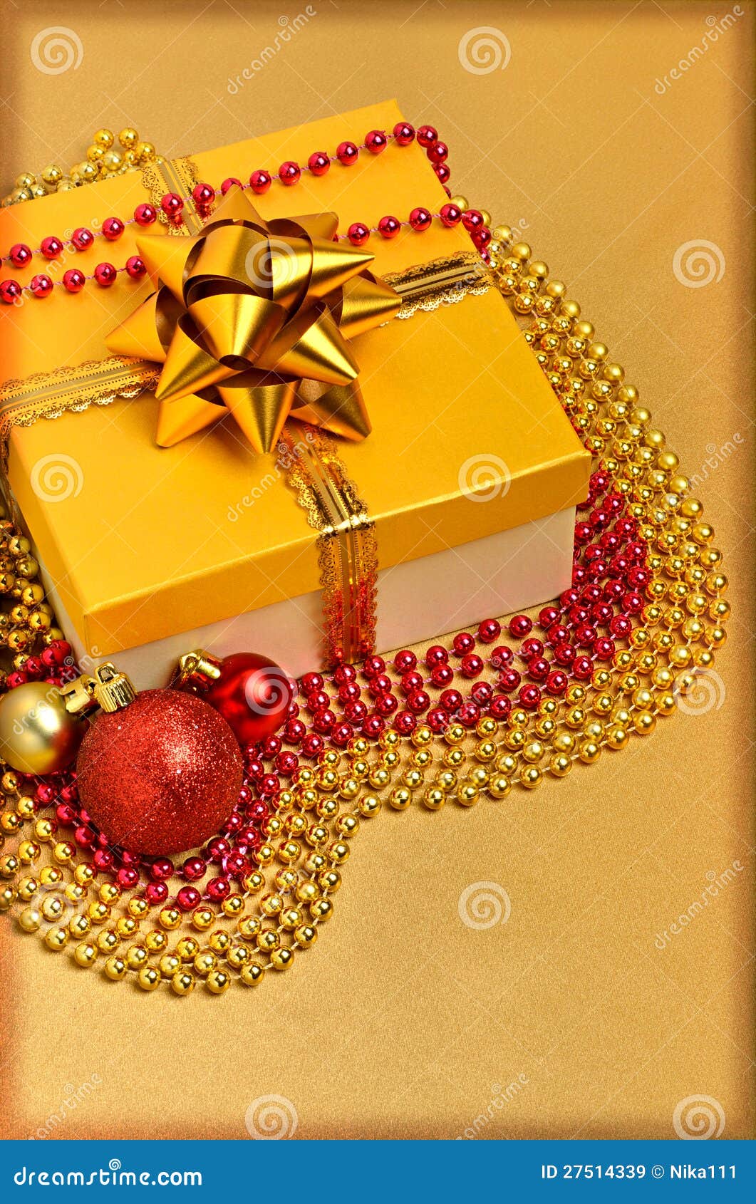 Yellow Gift Box with Christmas Baubles and Beads Stock Image - Image of ...