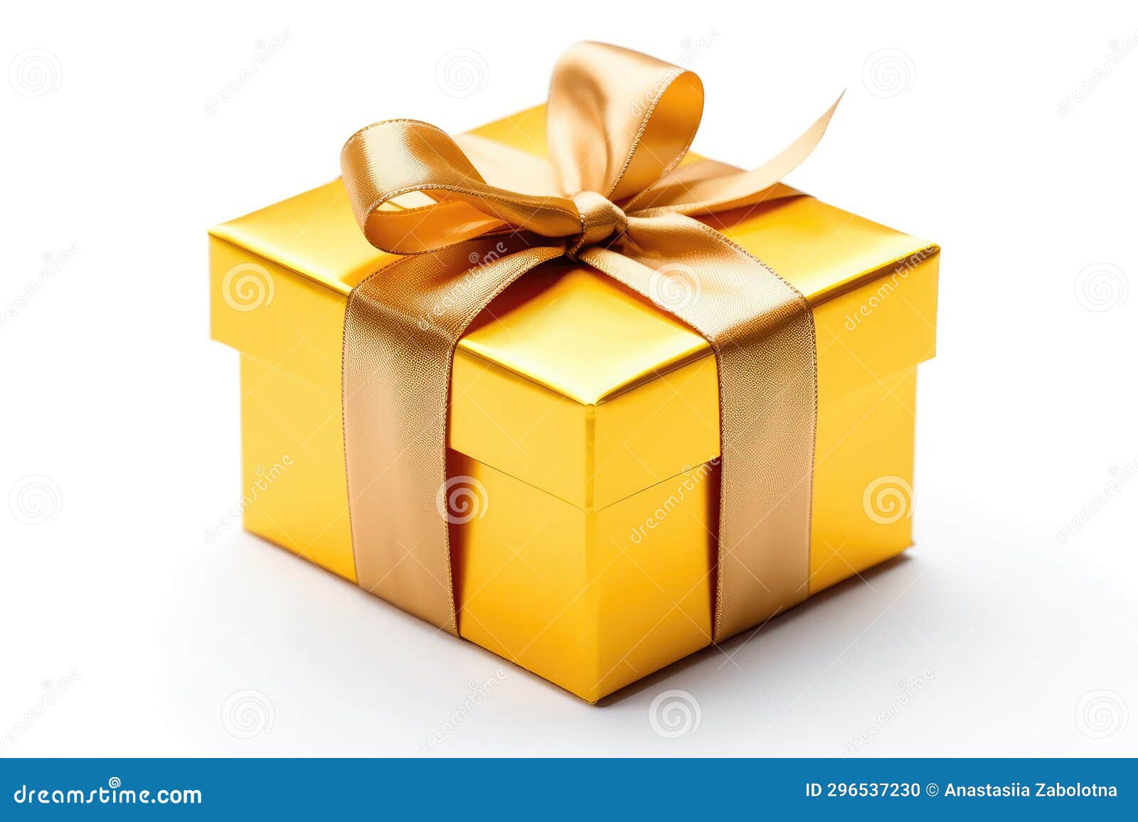 Yellow Gift Box with Gold Ribbon on White Background. Generative AI ...