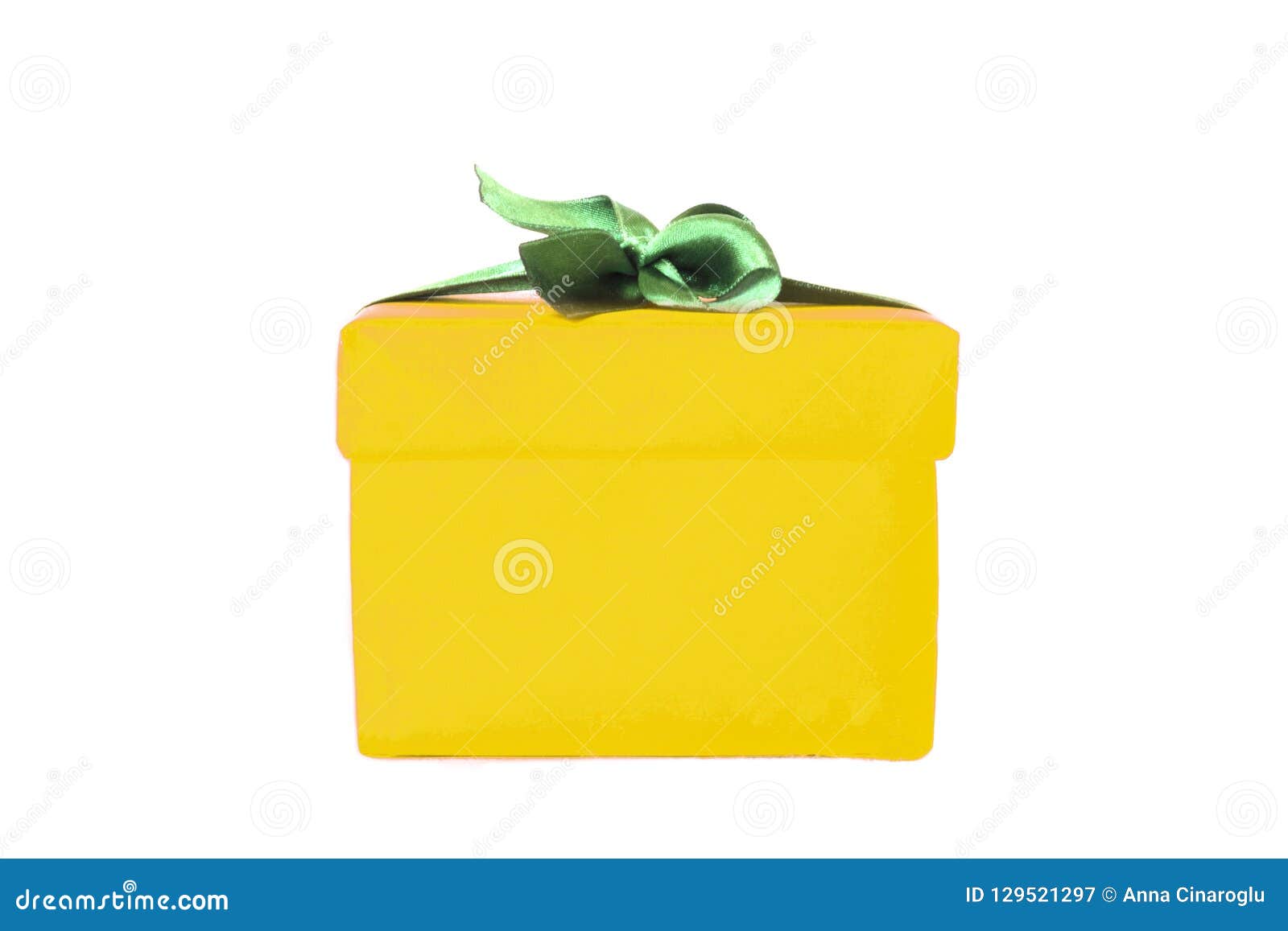 Yellow Gift Box with Green Satin Ribbon Bow Stock Image - Image of ...