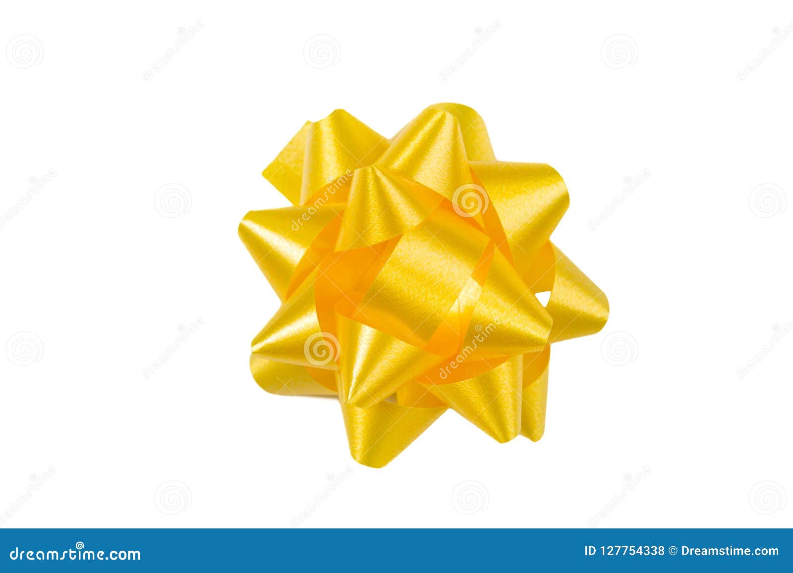 Isolated Yellow Gift Wrap Bow Top View on White Background Stock Photo ...