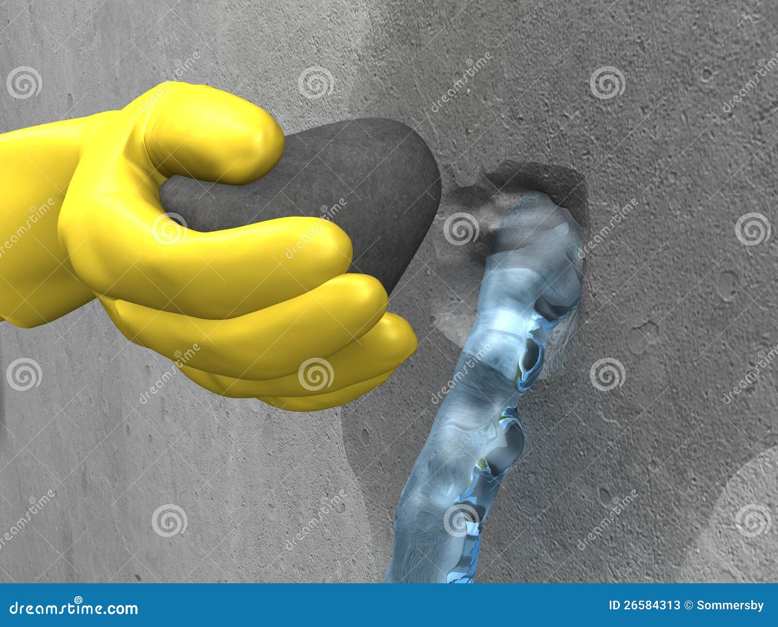 Yellow-gloved Hand Put Extra-rapid Cement in Hole Stock Illustration ...