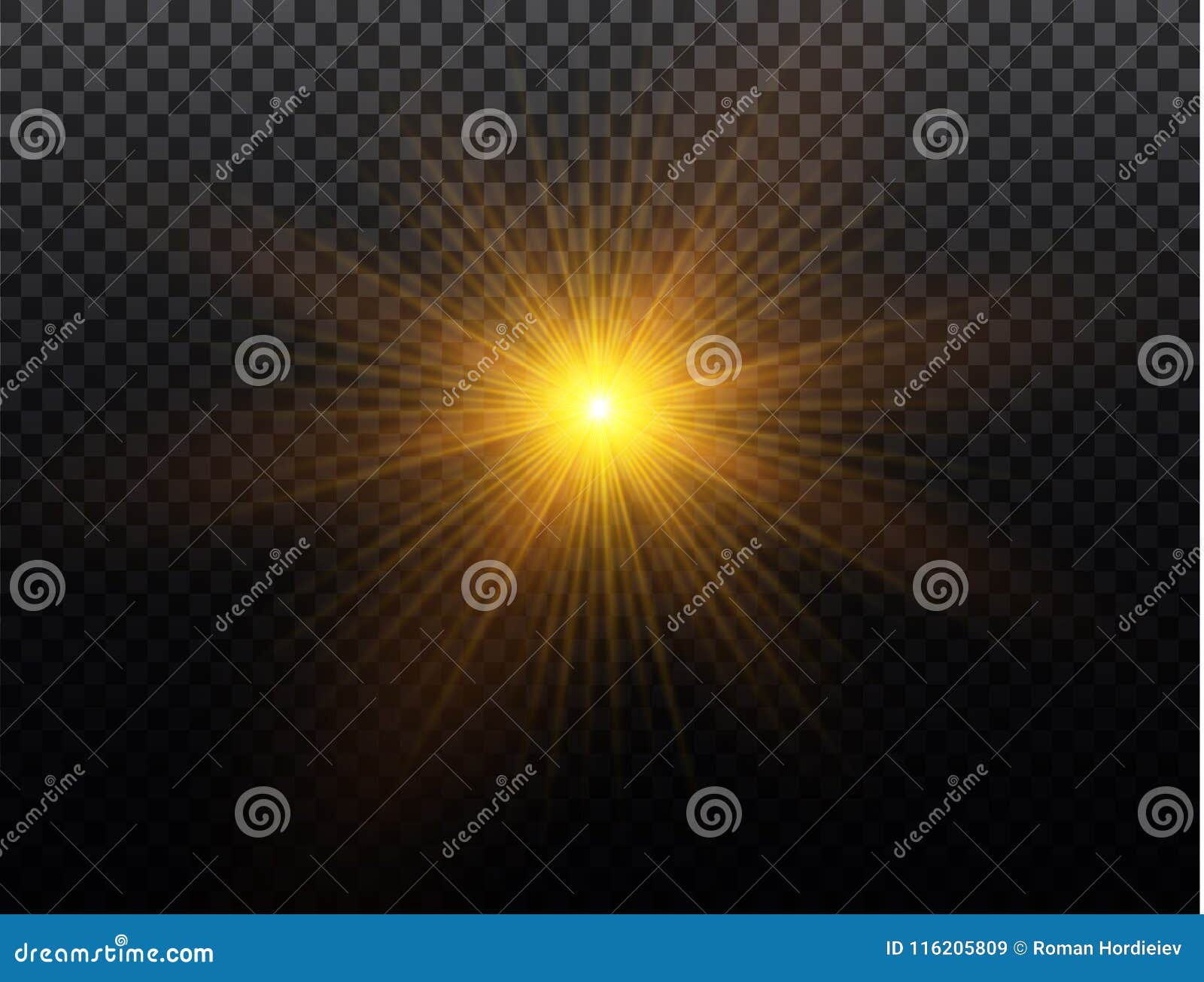 Yellow Glowing Light Burst Explosion on Transparent Background. Vector ...