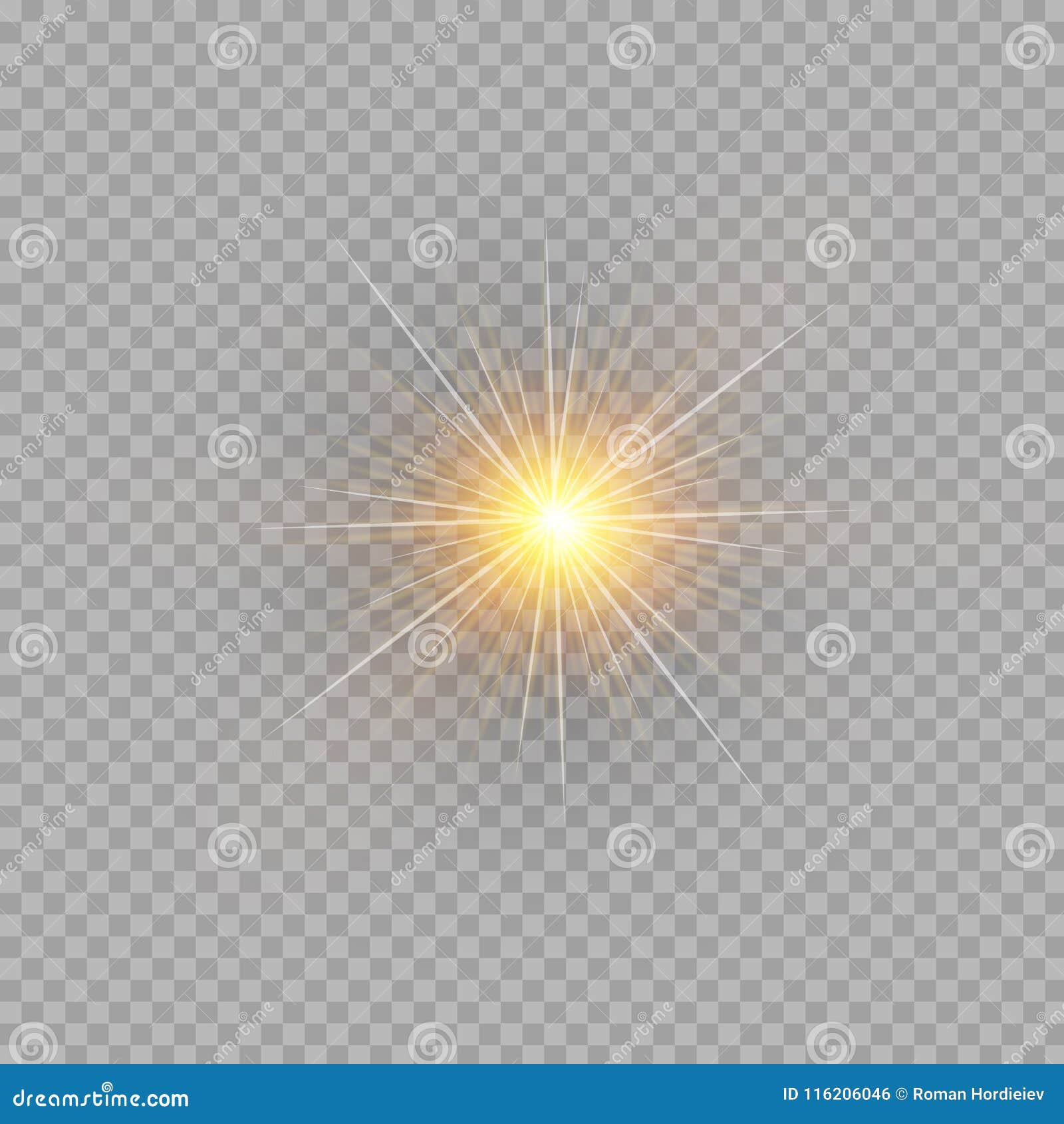 Yellow Glowing Light Burst Explosion on Transparent Background. Vector ...