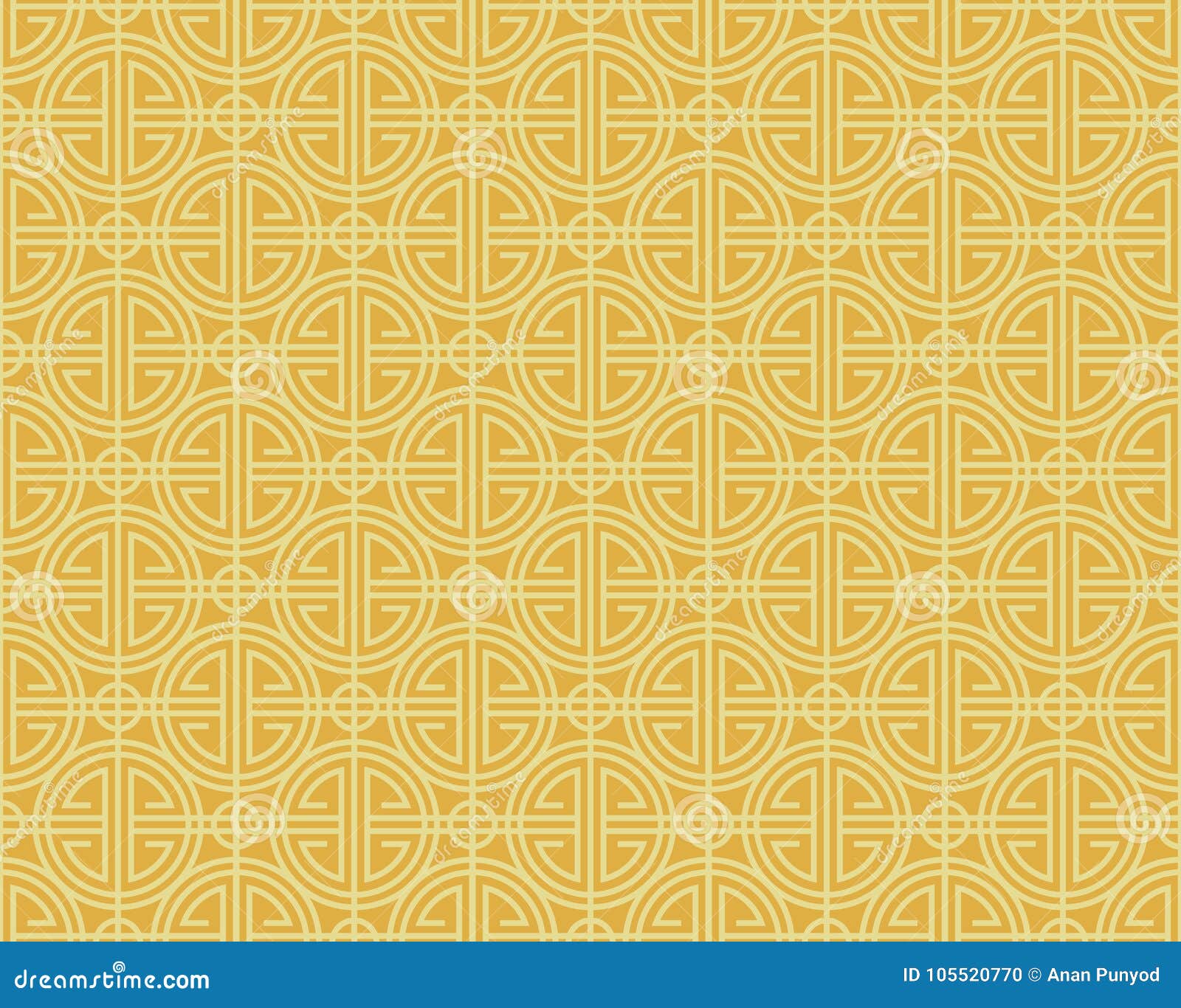 Yellow Gold Chinese Line Border Circle Art Pattern Seamless Vector ...