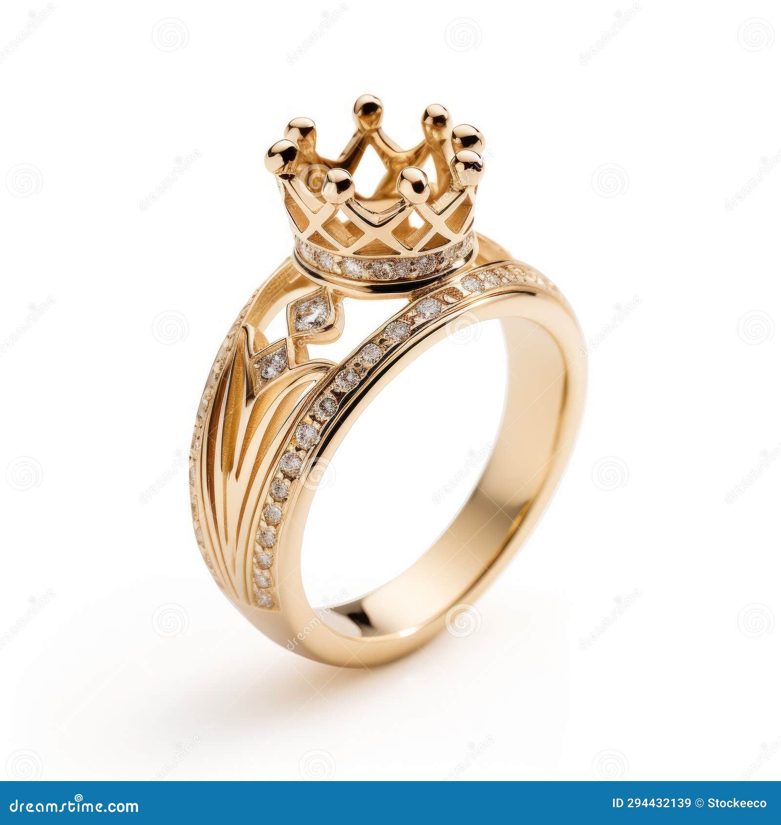 Yellow Gold Double Crown Design Ring with Diamonds Stock Illustration ...