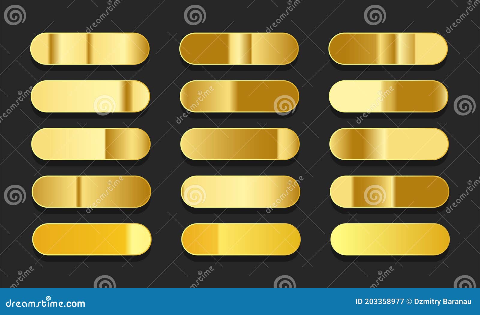 Yellow Gold Gradients Metallic Linear Colors Set. Creative Abstract ...