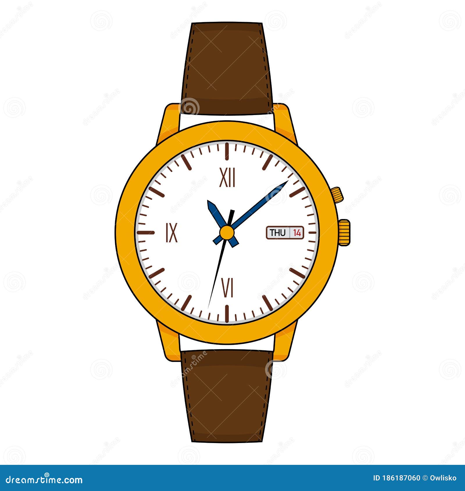 Golden Stylish Watch with Leather Strap Stock Vector - Illustration of ...