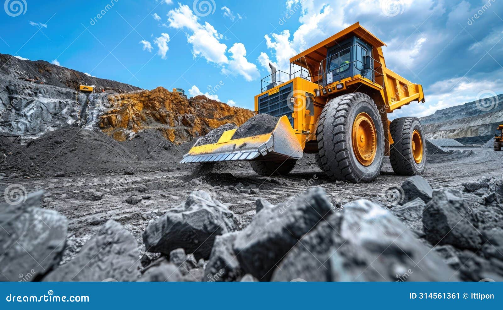 Yellow Grader in Construction Site at Coal Mine. Stock Illustration ...