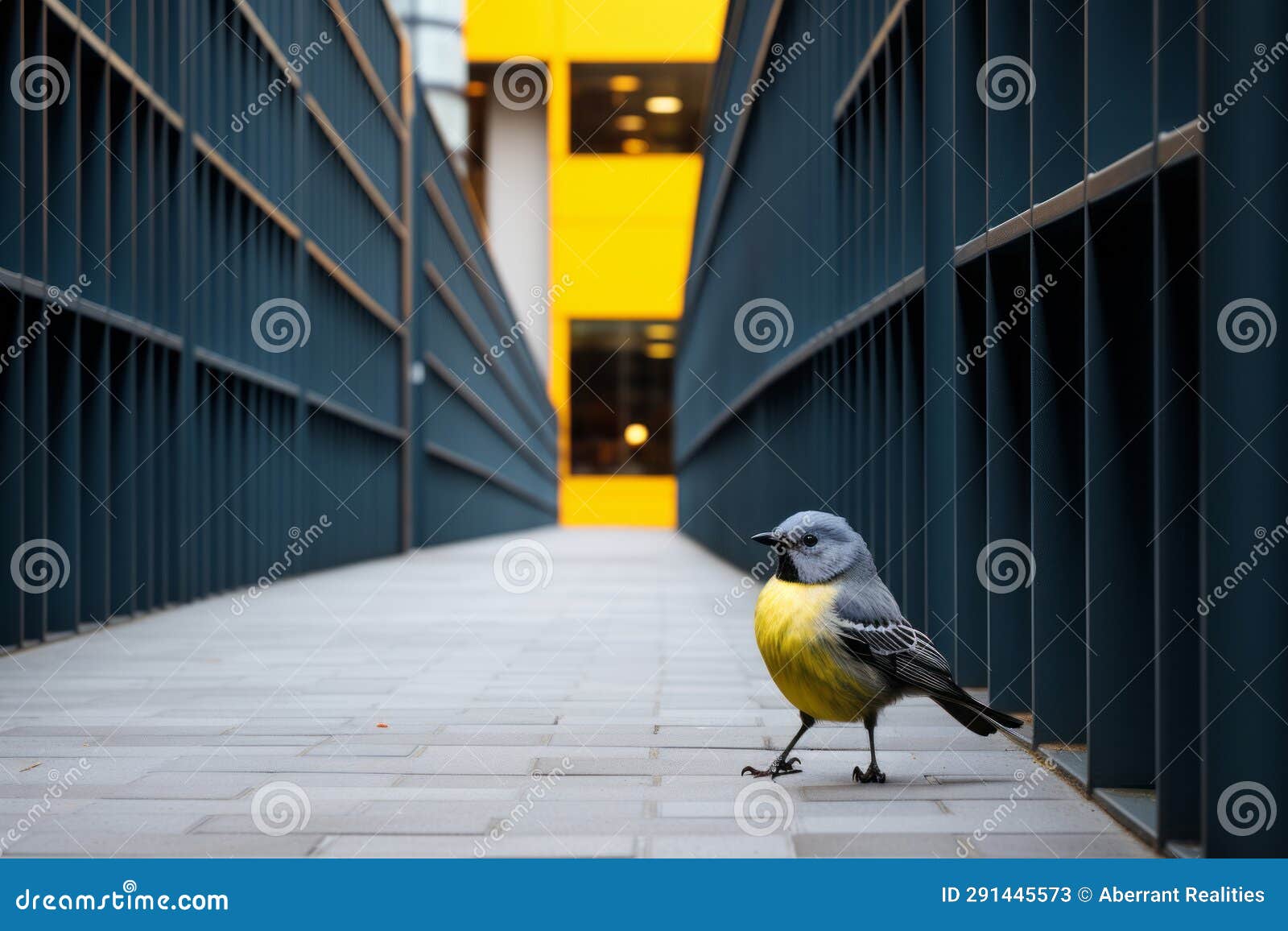 A Yellow and Gray Bird Standing on a Sidewalk Stock Illustration ...