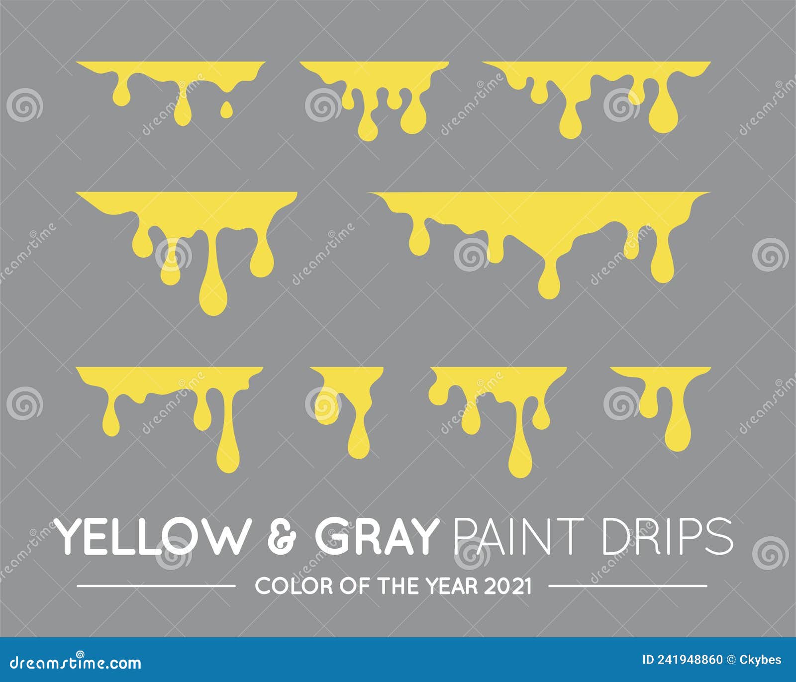 Yellow and Gray Dripping Paint Set. Liquid Drips. Paint Flows. Stains ...