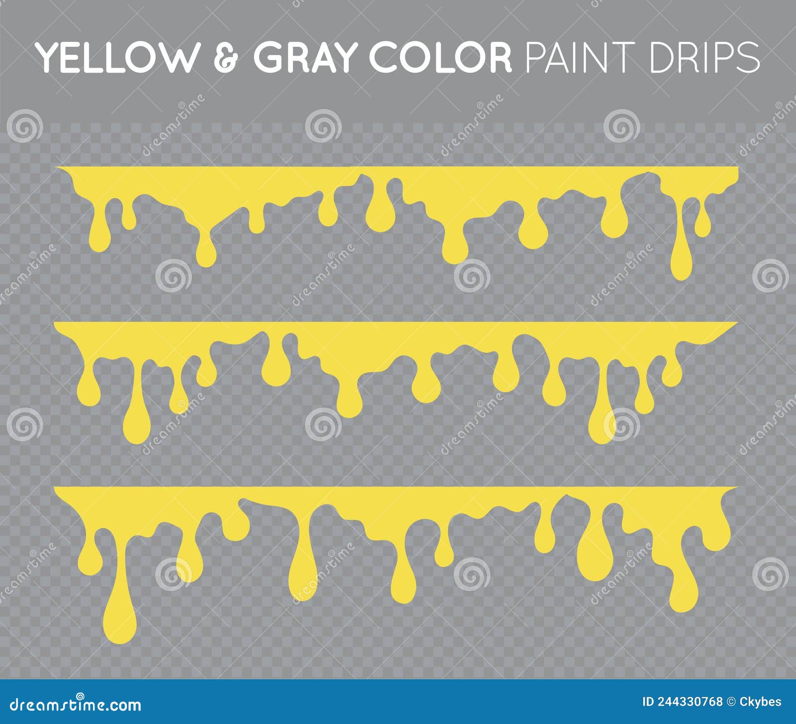 Yellow and Gray Dripping Paint Set. Liquid Drips. Paint Flows. Stains ...