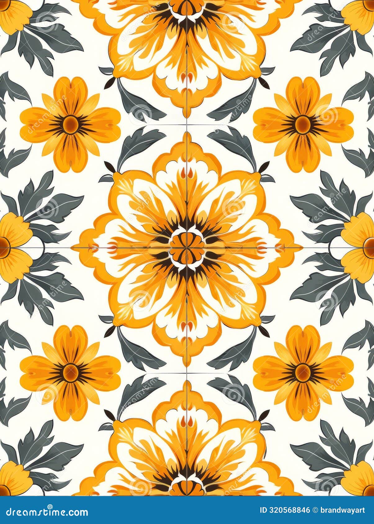 Yellow and Gray Flower Pattern on White Background Stock Illustration - Illustration of flower ...