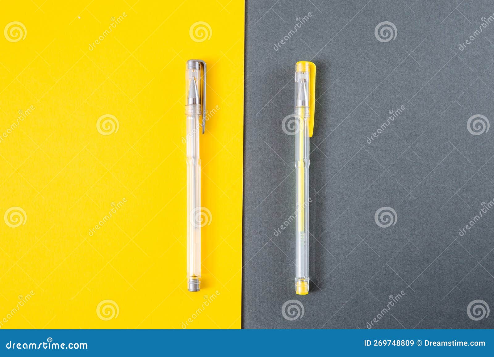 Yellow and gray gel pens. stock image. Image of girl - 269748809