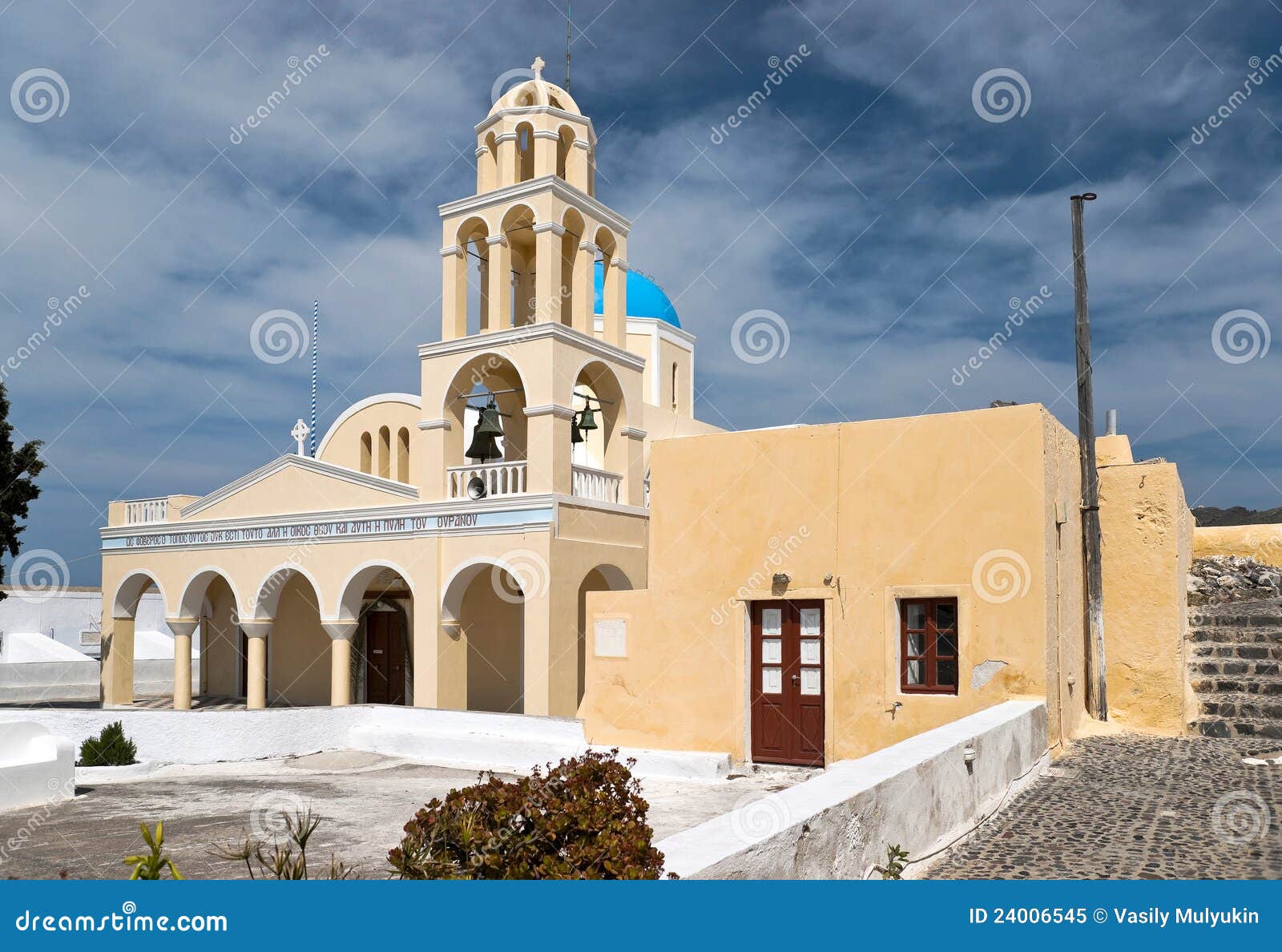 Yellow greek church stock image. Image of outdoor, blue - 24006545