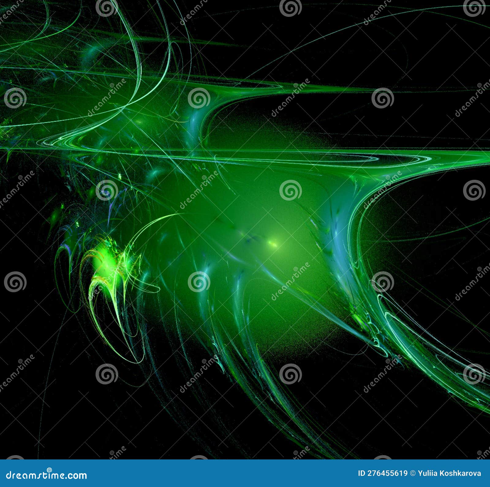 Yellow and Green Abstract Drawing on a Black Background, Color Digital ...