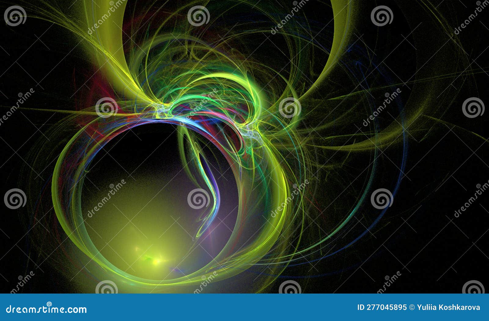Yellow and Green Abstract Drawing on a Black Background, Color Digital ...