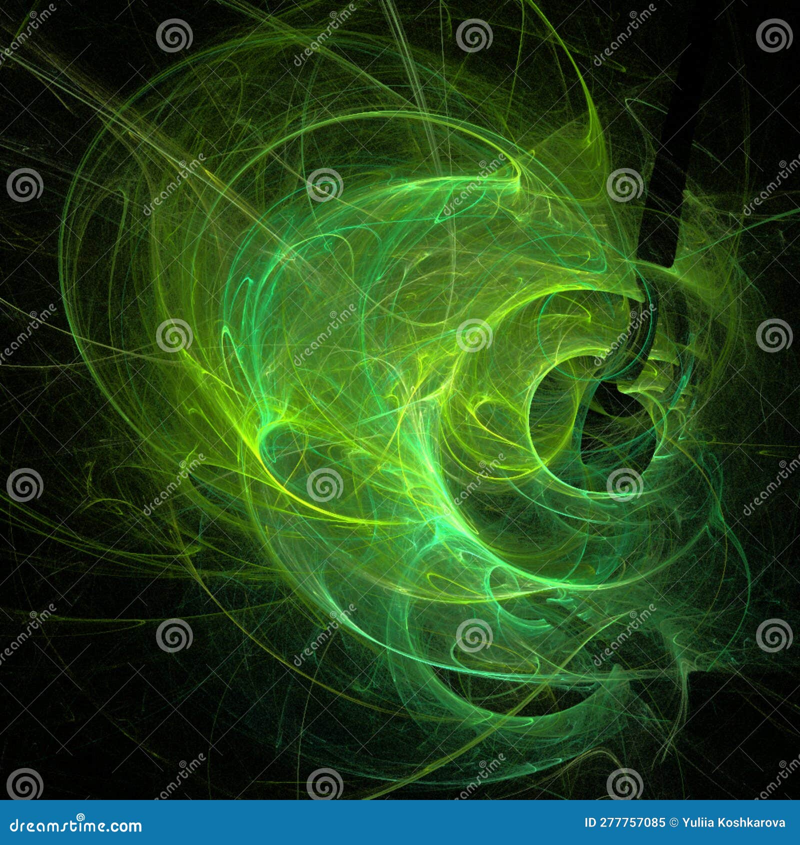 Yellow and Green Abstract Drawing on a Black Background, Color Digital ...