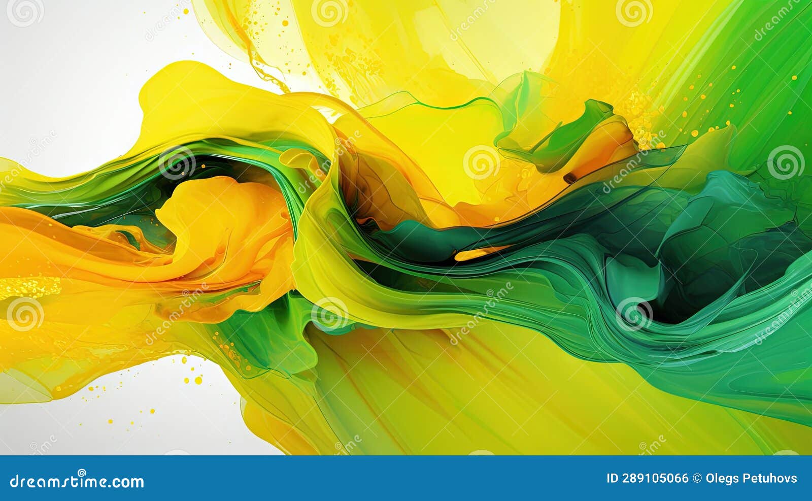 A Yellow and Green Abstract Painting on a White Background Stock ...