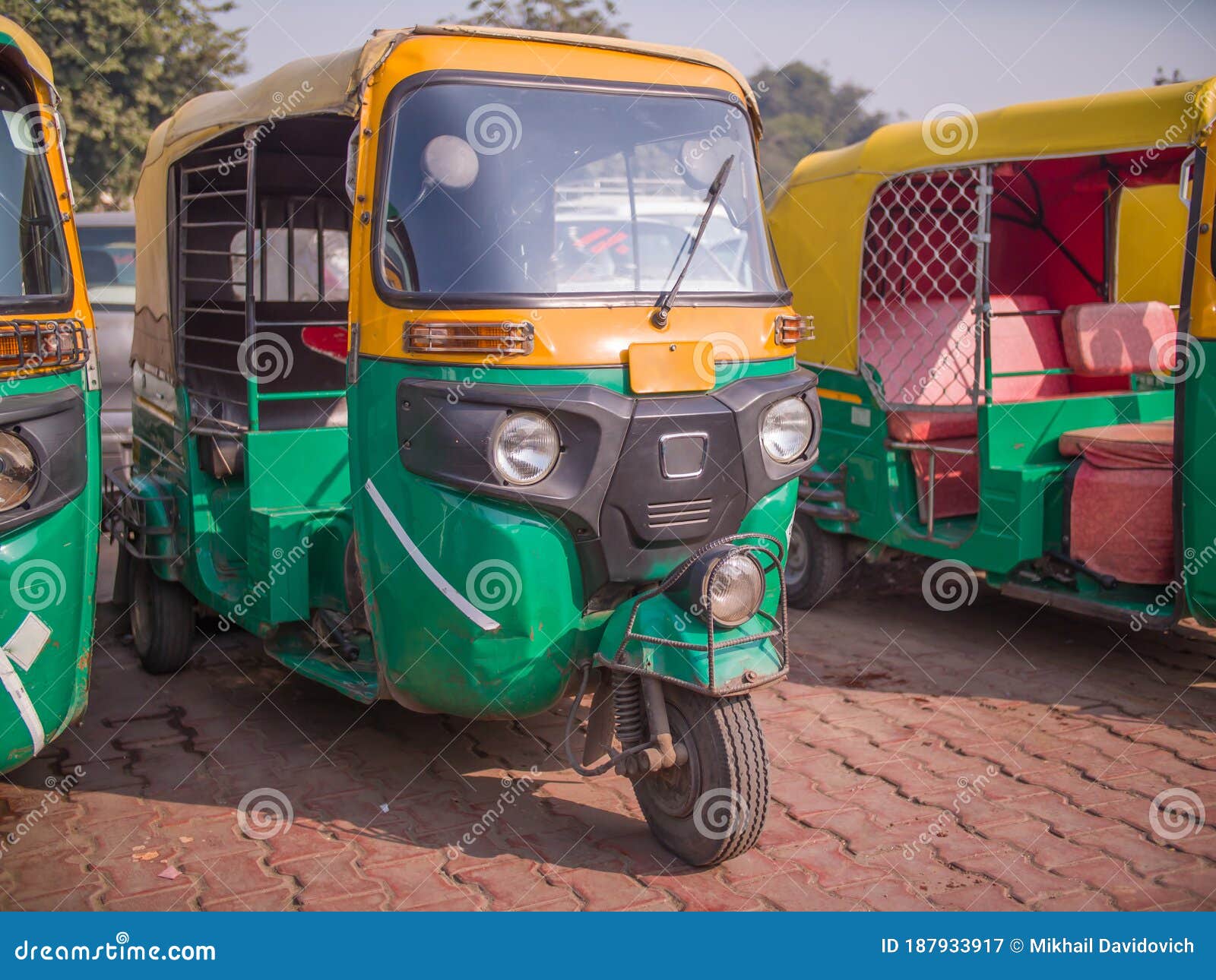 Yellow and Green Auto Rickshaws in Indiya. Stock Image - Image of ...