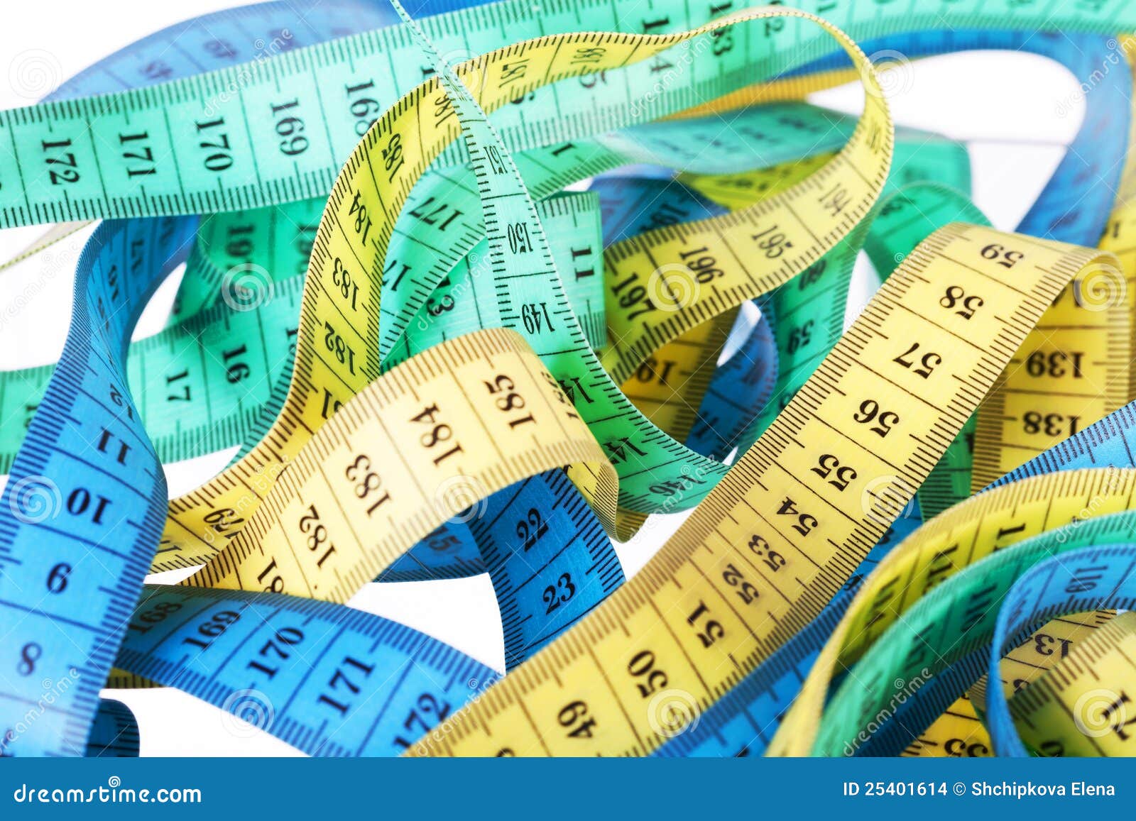 Yellow, Green and Dark Blue Measuring Tapes Stock Photo - Image of ...