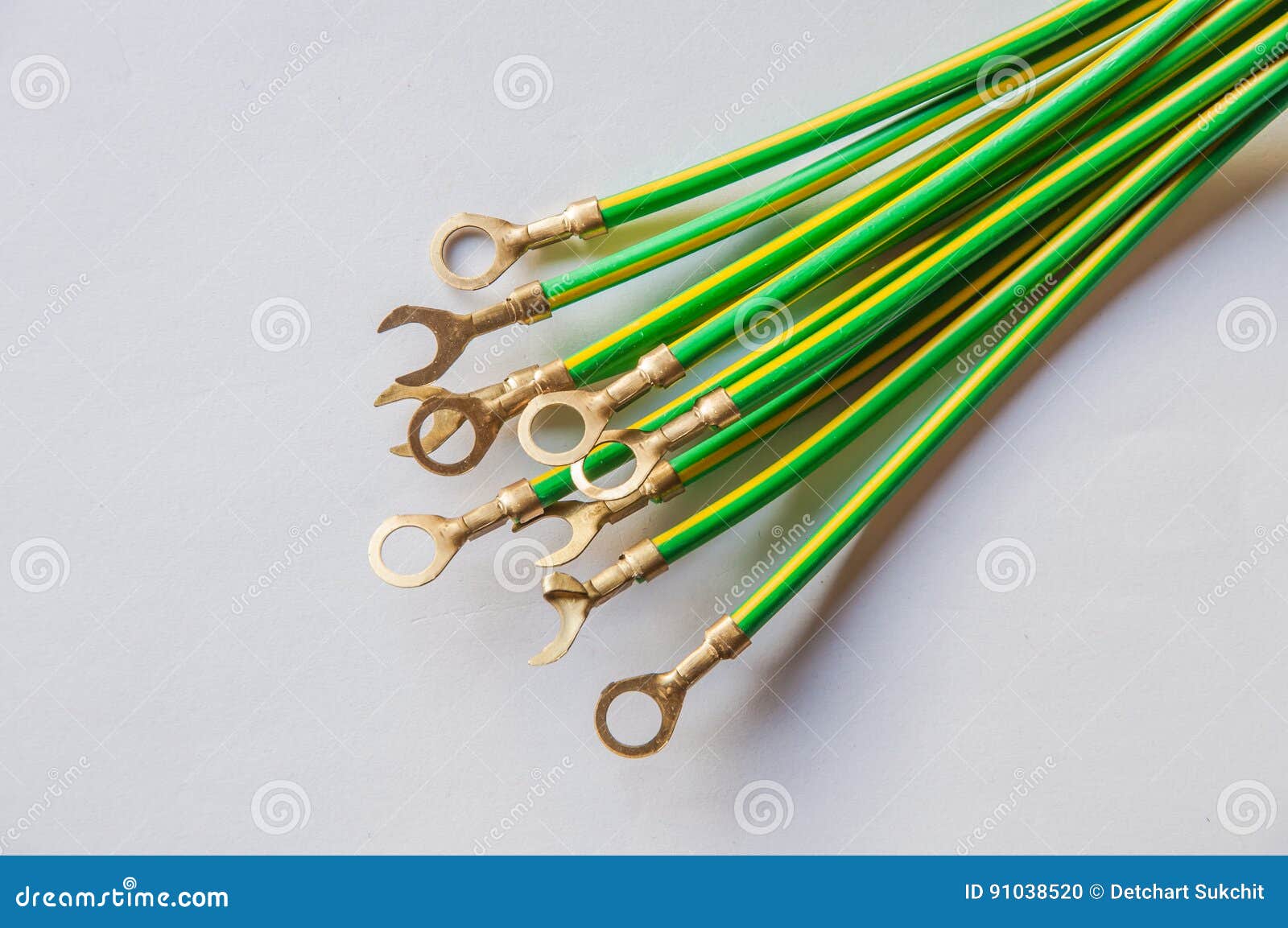 Yellow Green Electric Cable with Cable Lug Isolated on White Stock ...