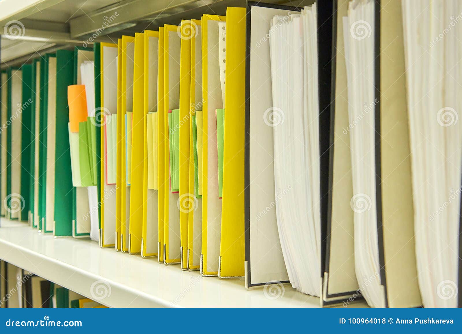 Yellow and Green File Folders in Archive Stock Photo - Image of ...