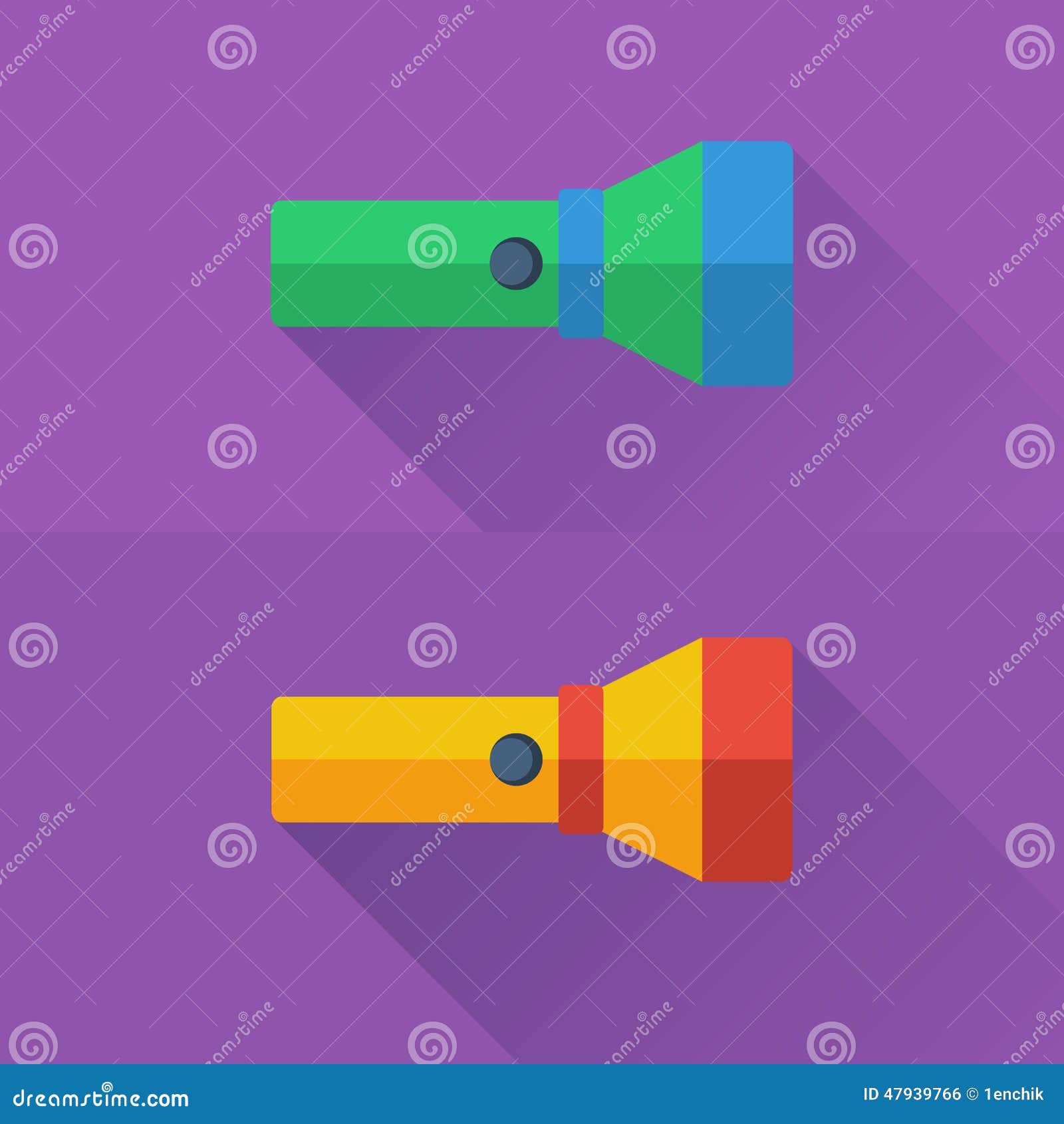 Yellow and Green Flashlights in Flat Style on Stock Vector ...