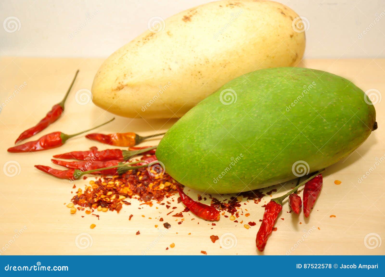 Yellow and Green Mango with Chili Stock Photo - Image of close, mango ...