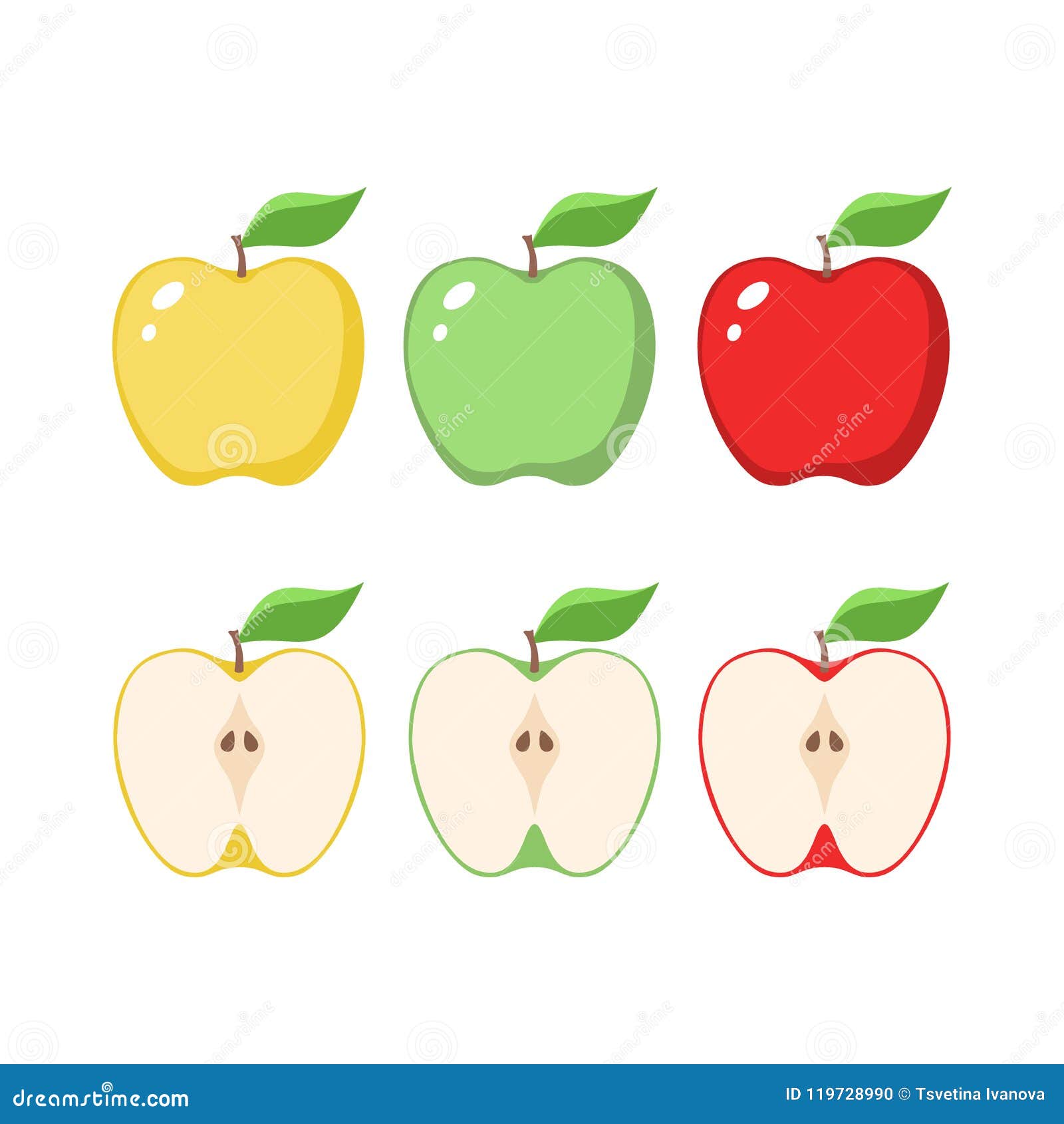 Yellow Green And Red Apples Clipart Cartoons Sliced Apple Stock