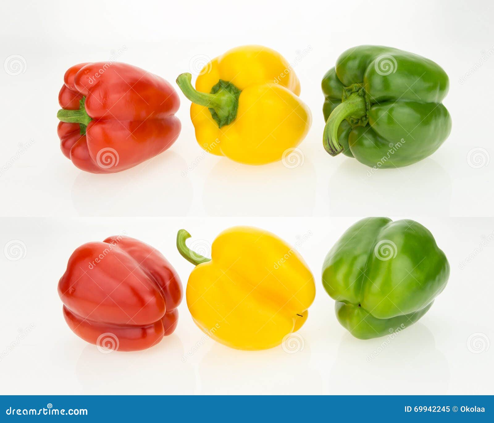 Yellow, Green and Red Bell Peppers, Front and Back View Stock Image ...