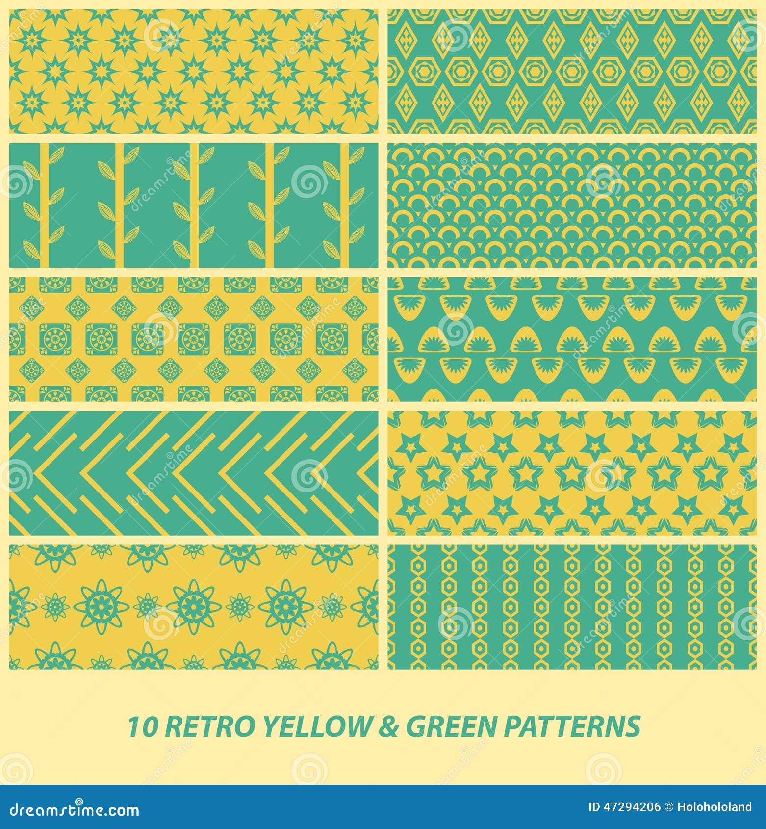 Yellow and Green Retro Patterns Stock Vector - Illustration of ...