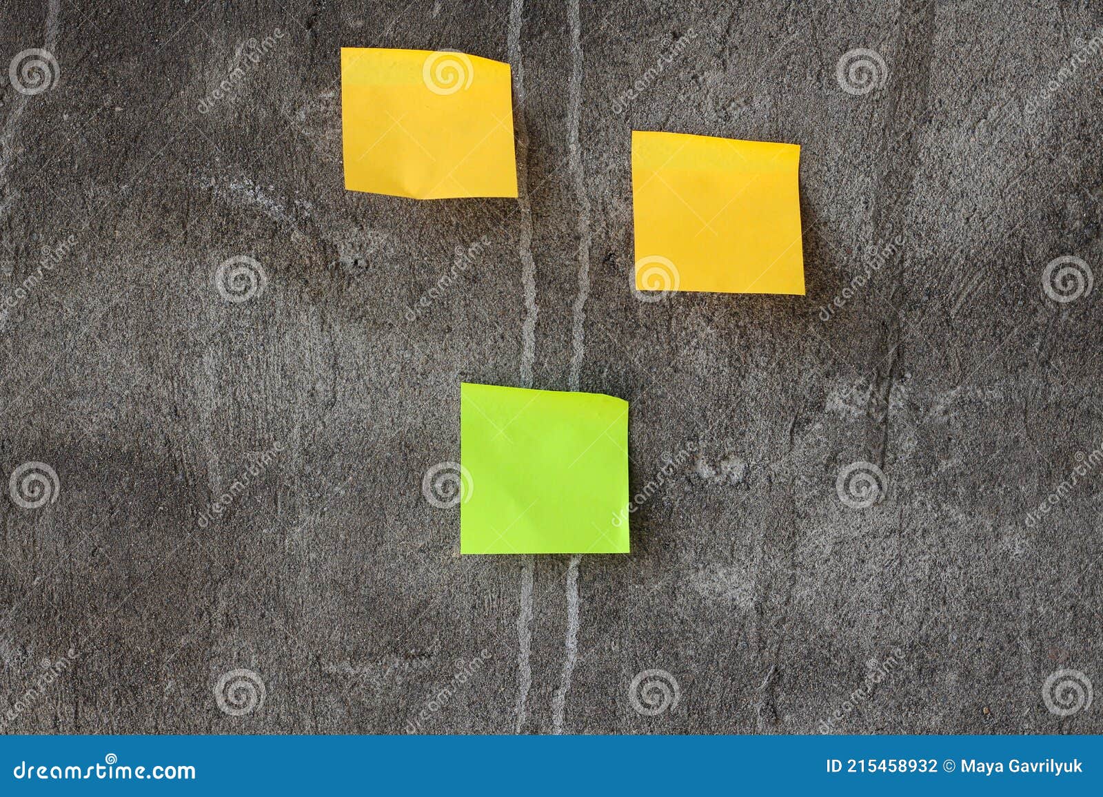 Yellow and Green Sticky Notes on the Gray Wall Stock Photo - Image of ...