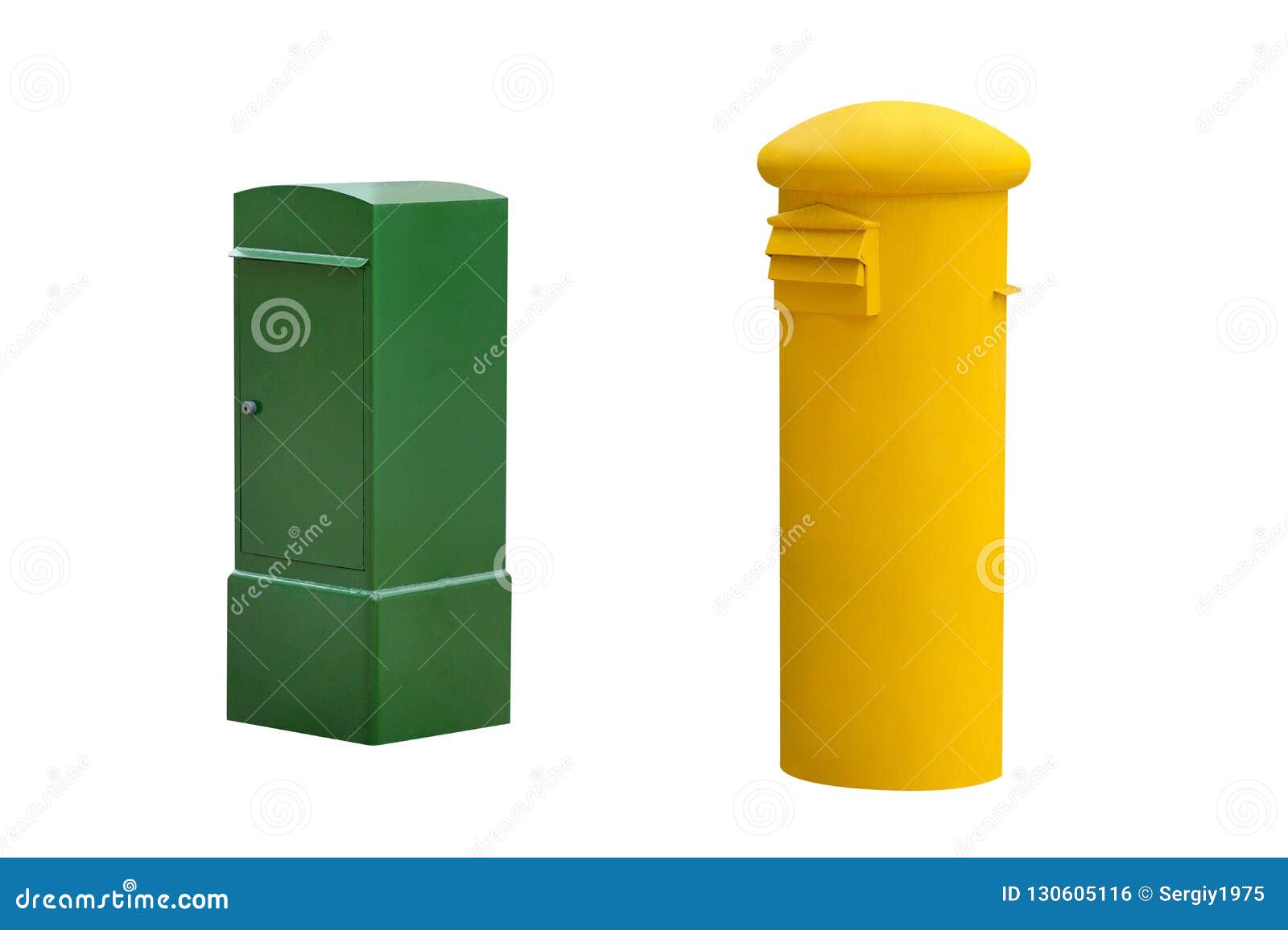 Yellow and Green Street Mailboxes Isolated on White Background Stock ...