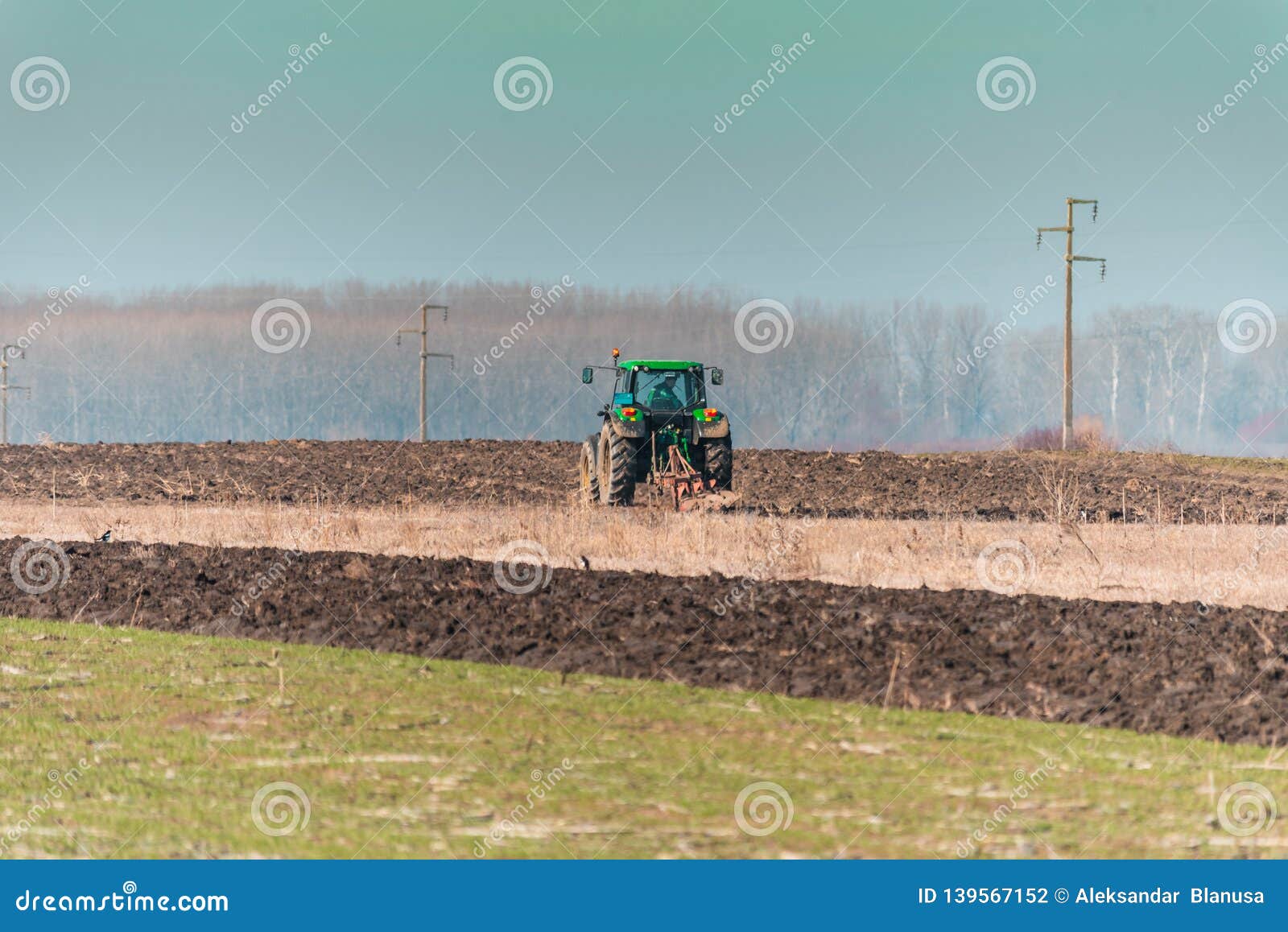 The Yellow Green Tractor Makes a Deep Plowing of the Field Editorial ...