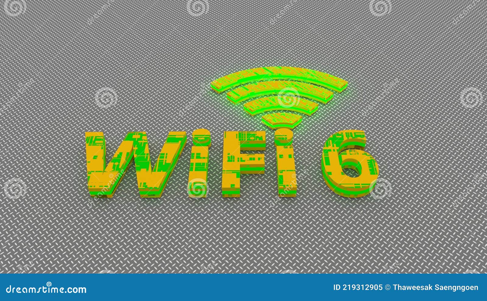 Yellow Green WiFi 6 Symbol with Light Flashing on Abstract Background ...