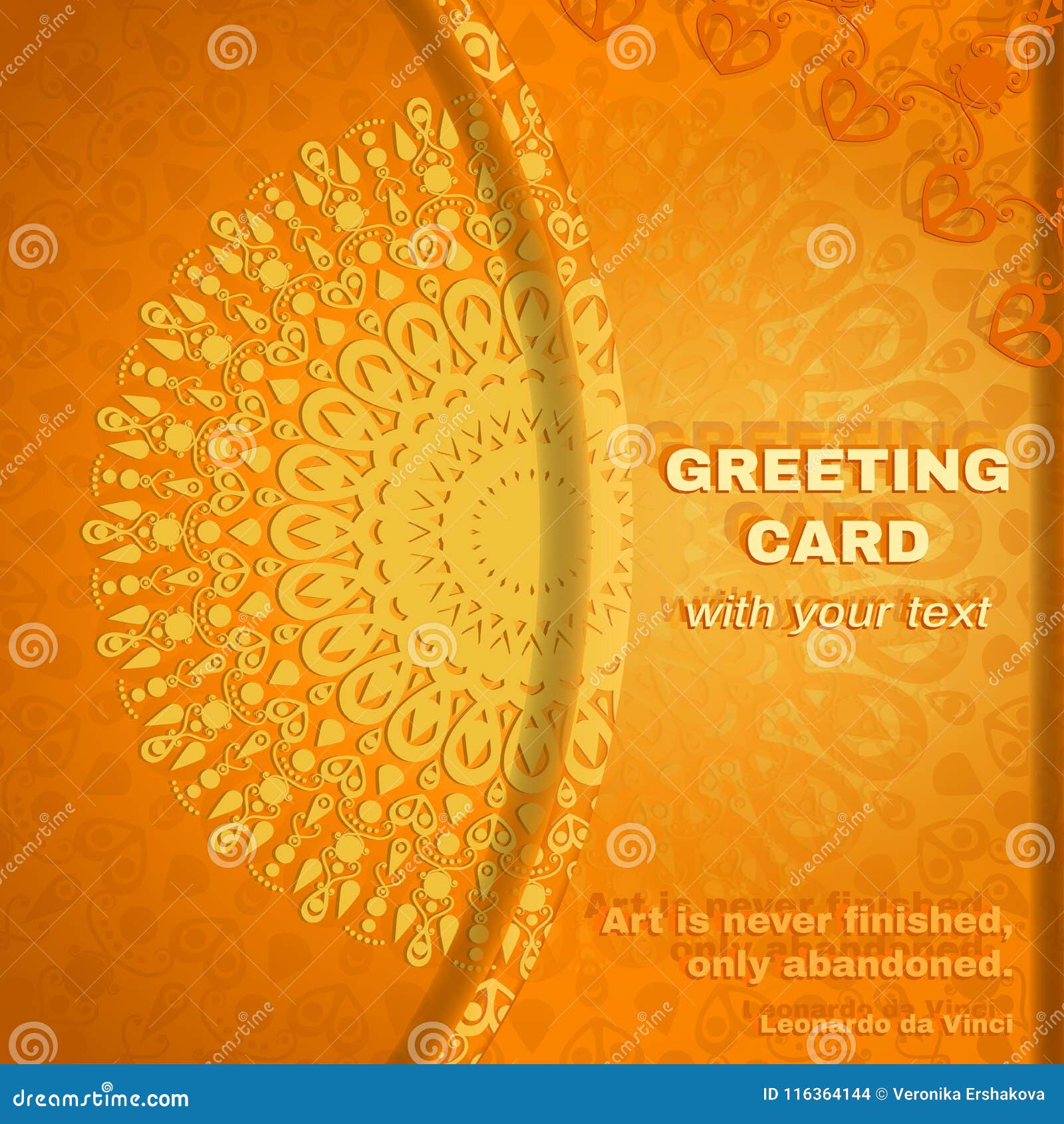 Yellow Greeting Card with Lace Round Pattern Stock Illustration ...