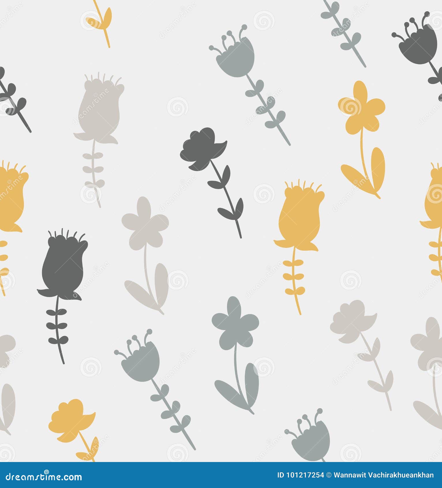 Yellow and Grey Flower Pattern Stock Vector - Illustration of design, colorful: 101217254