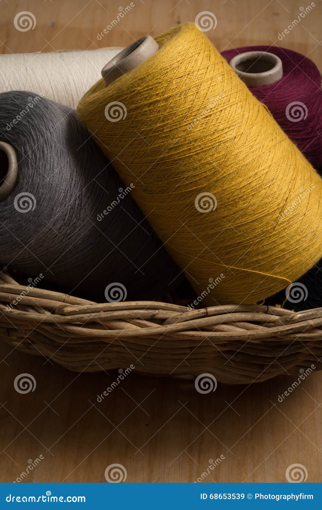 Yellow, Grey, Red, and White Thread in Basket Stock Image - Image of ...