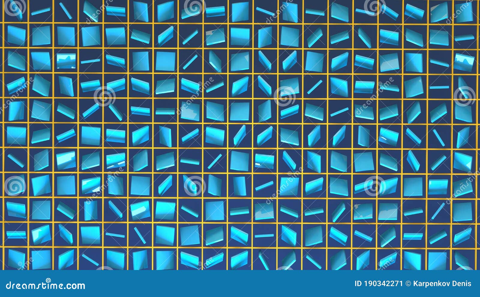 Yellow Grid with Blue Squares 3D Image Stock Illustration ...