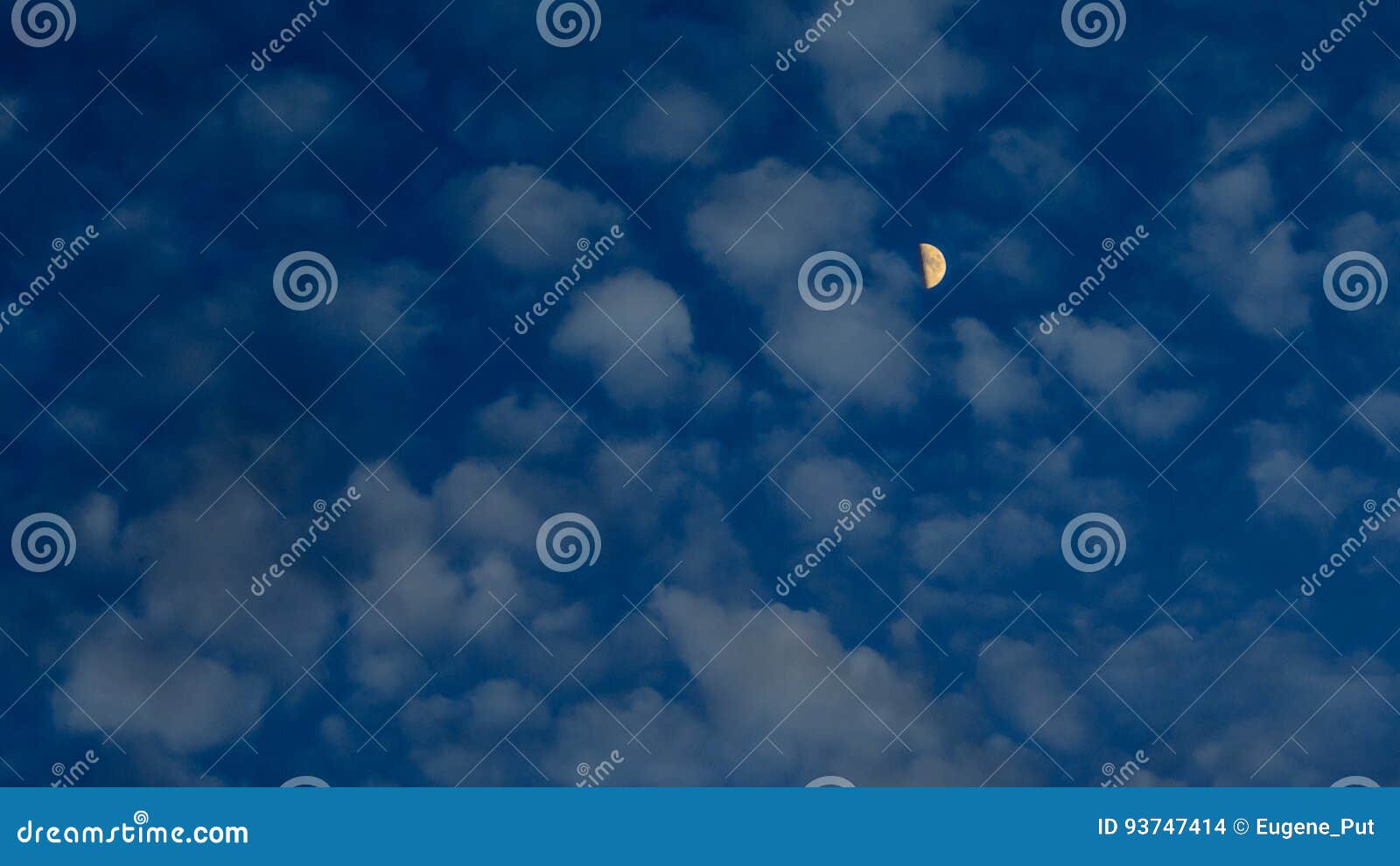 Yellow Half Moon in the Clouds at Dusk Stock Photo - Image of highlight ...