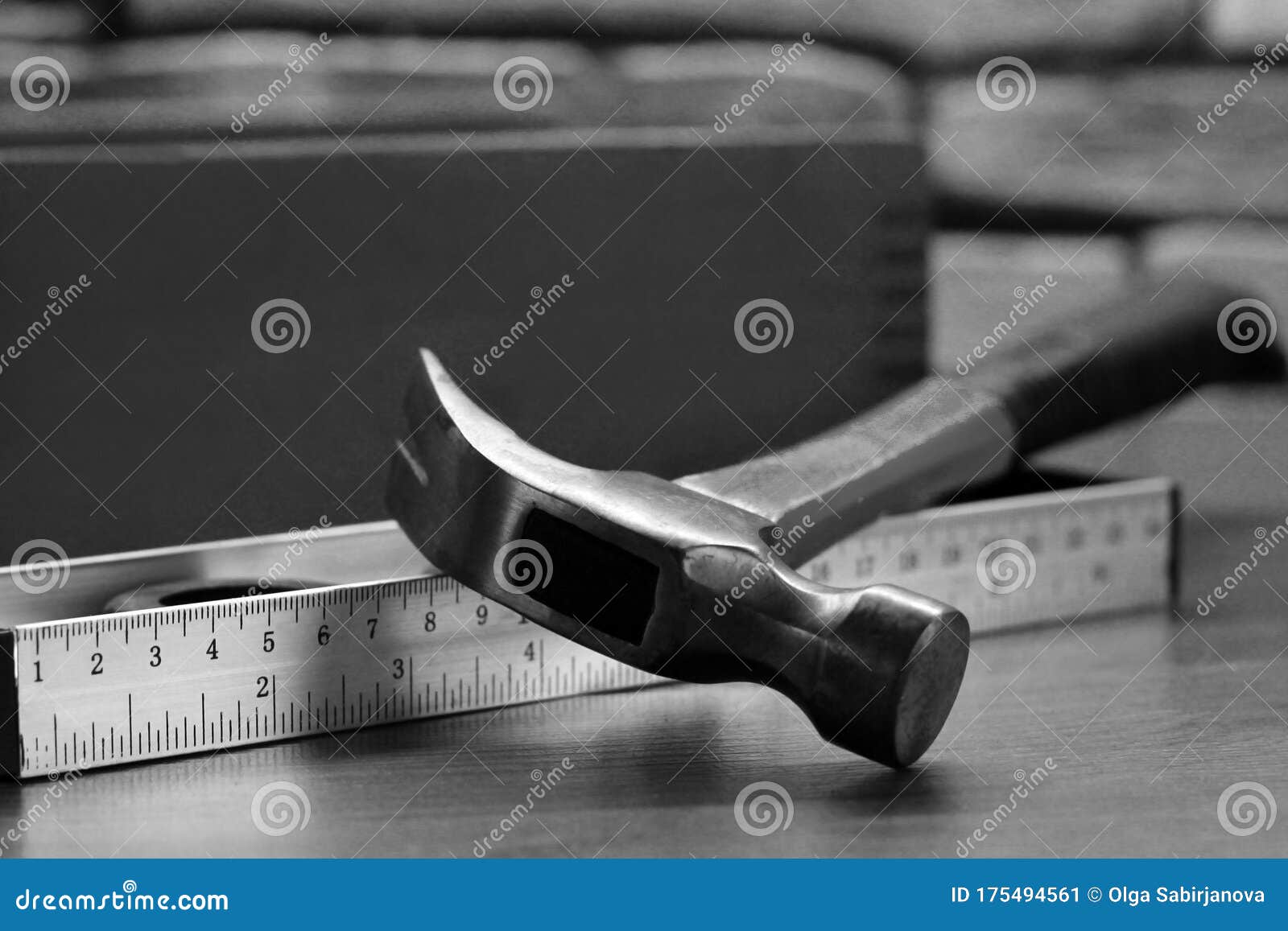 Yellow Hammer and Level for Repair and Construction Stock Image - Image ...
